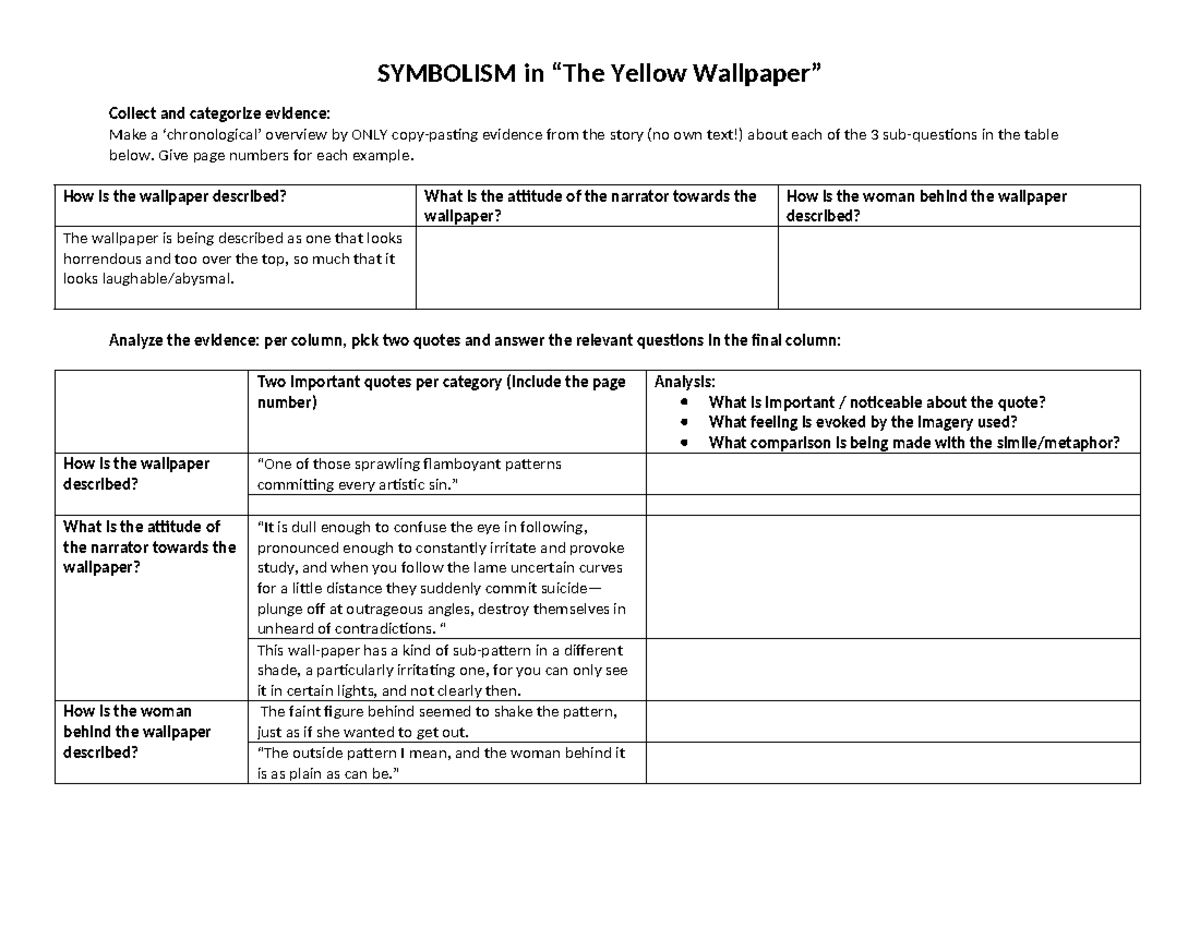 Symbolism Analysis in "The Yellow Wallpaper" - Key Evidence & Quotes ...