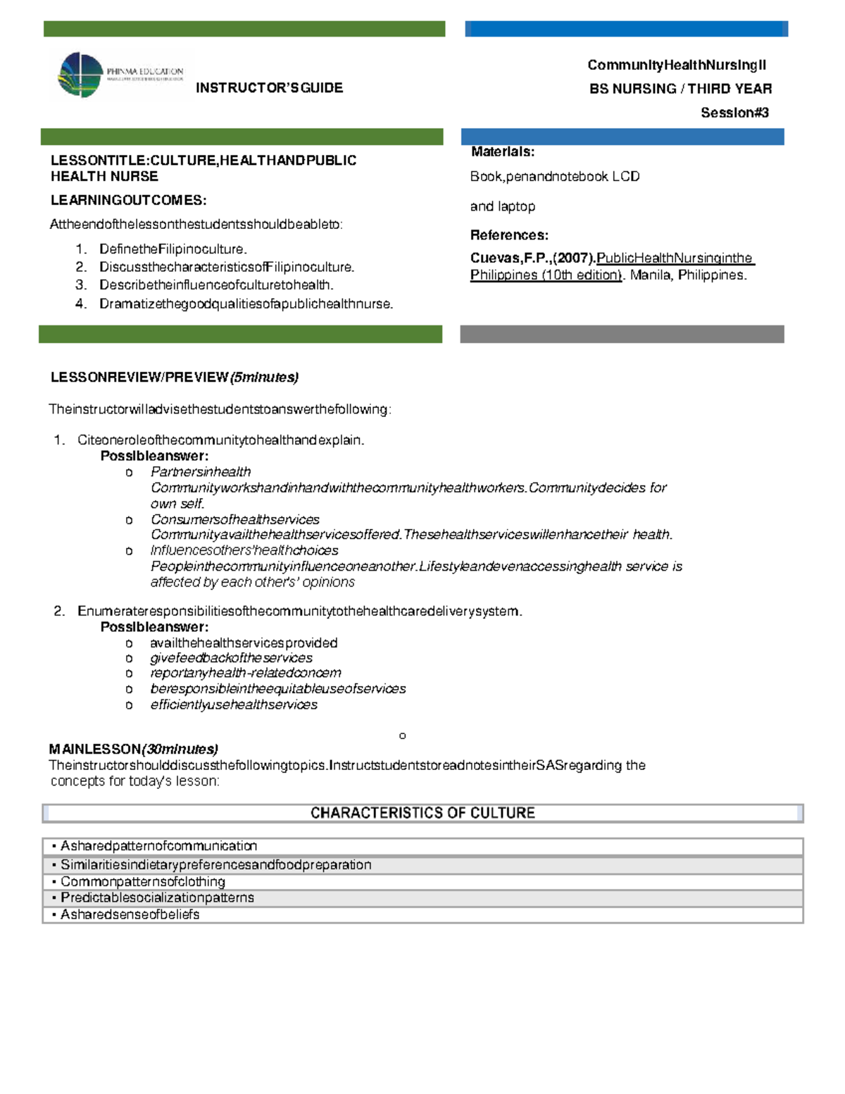 Nur 153 Community Health Nursing Ii Culture Health And Public Health