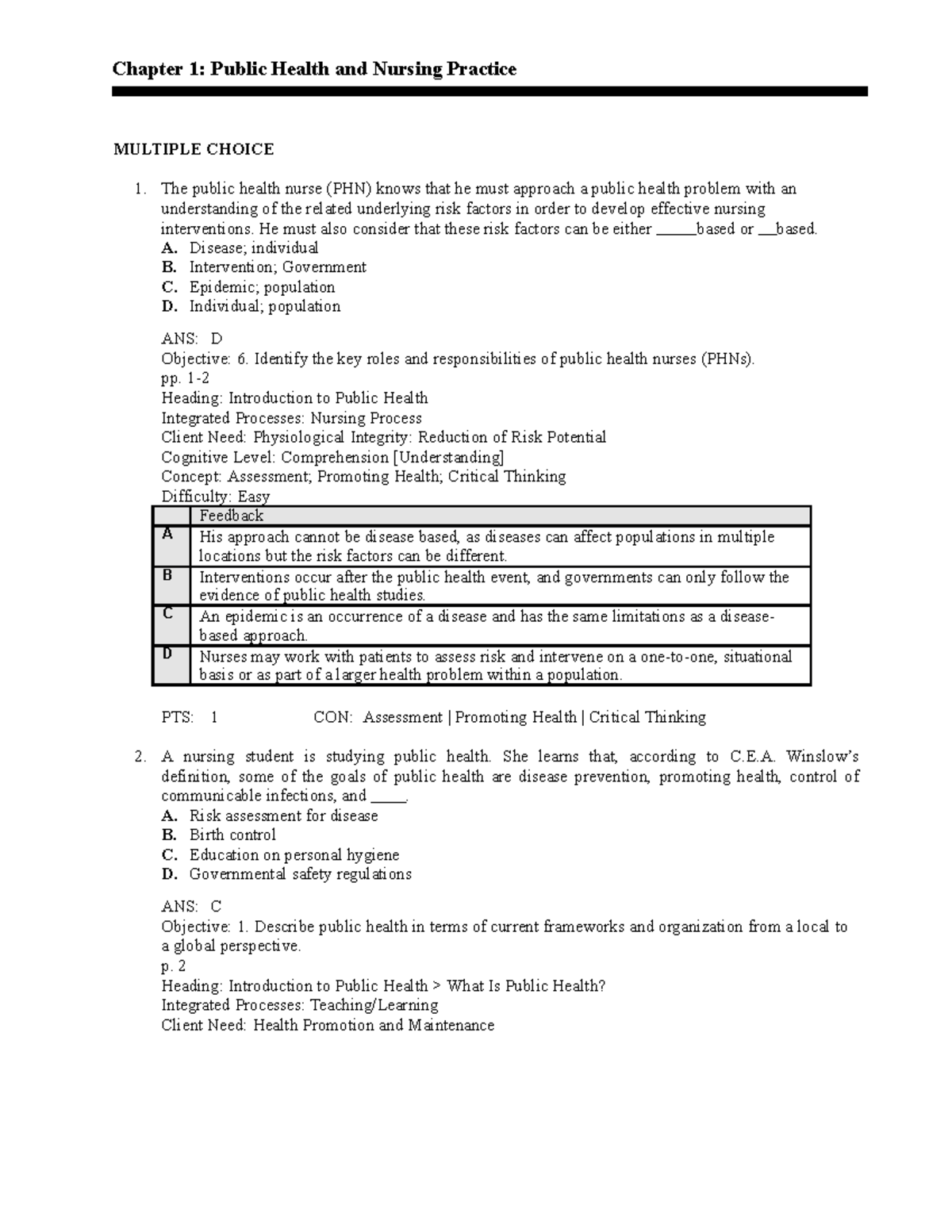 CH 1 Study Guide: Public Health & Nursing Practice Concepts - Studocu