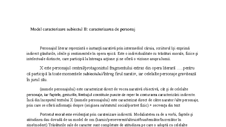 Model caracterizare și perspectivă narativă - Subiectul II - Studocu