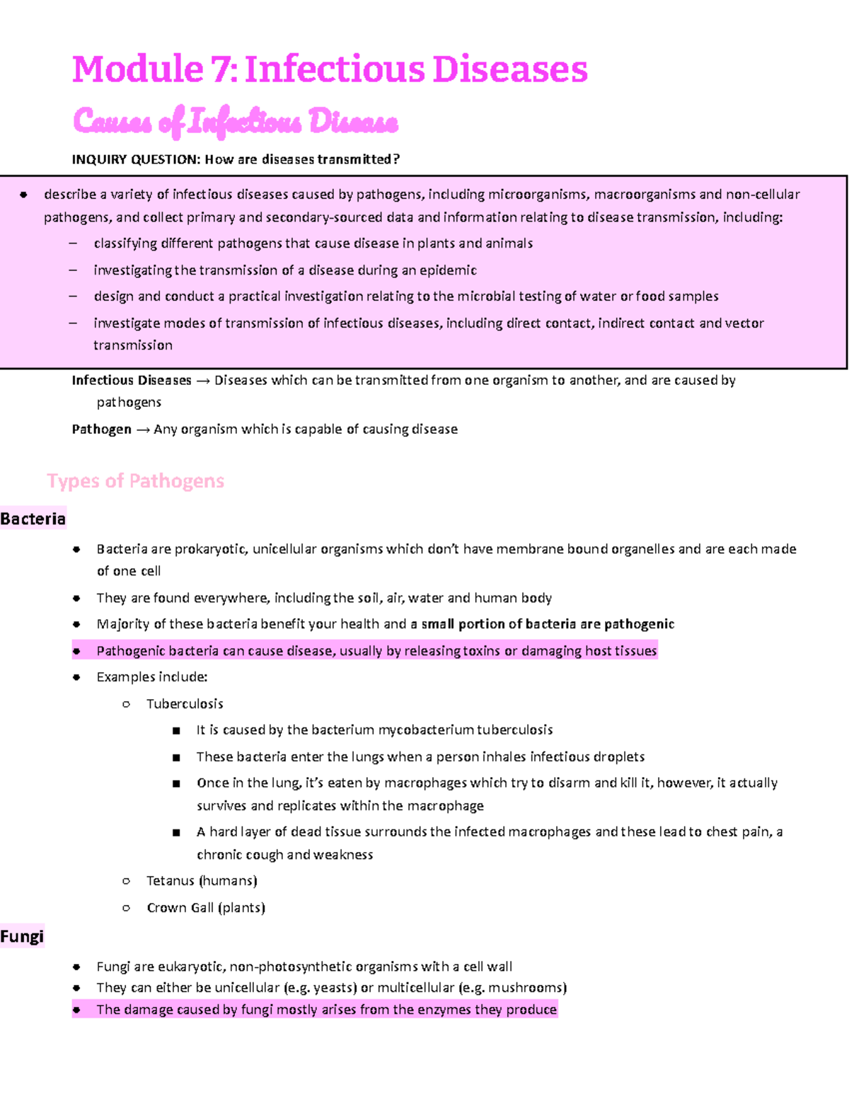 Module 7 notes Infectious Diseases - Module 7: Infectious Diseases ...