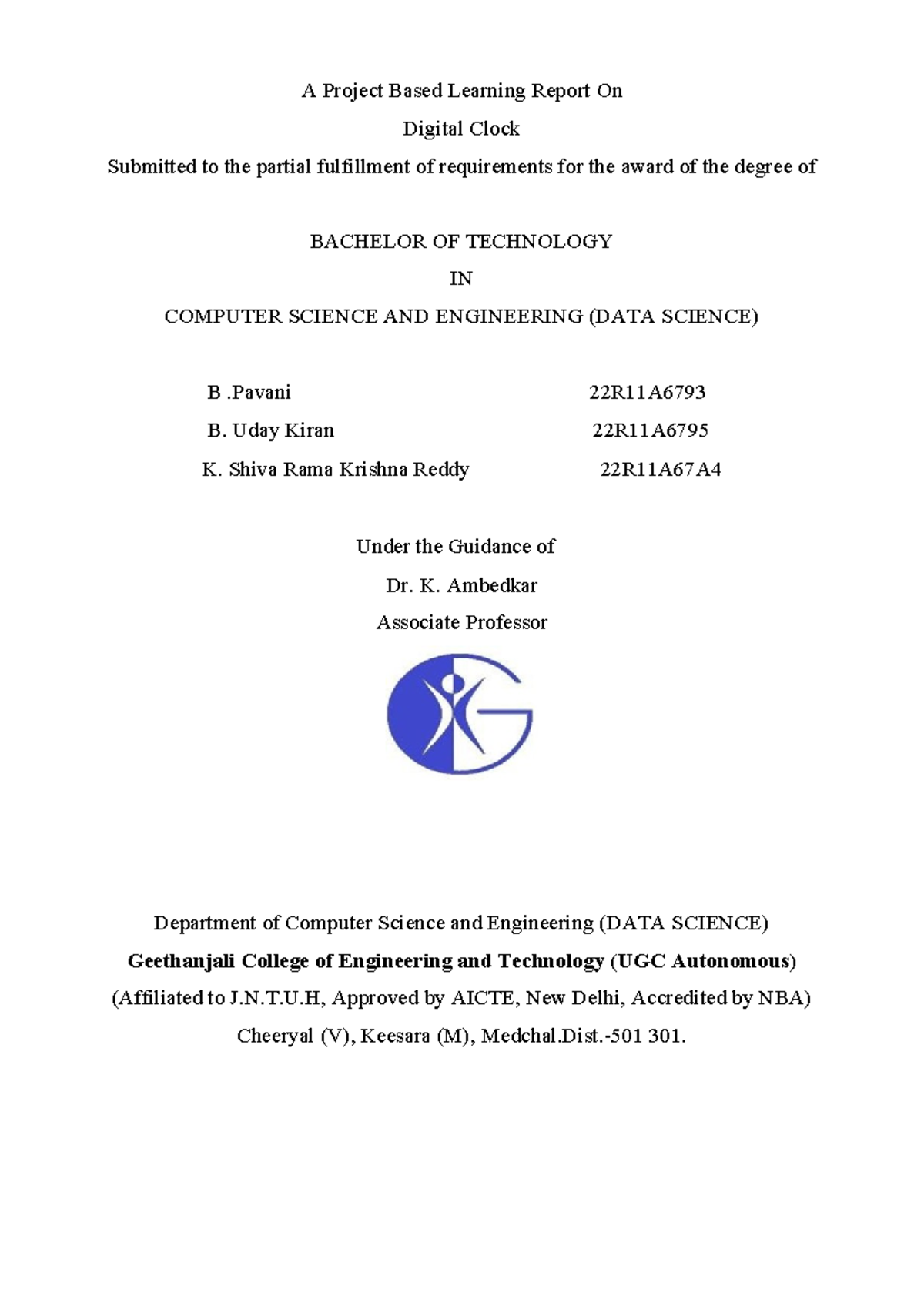 B.Tech Project Report: Digital Clock Implementation in Java (CSE-DS) - Studocu