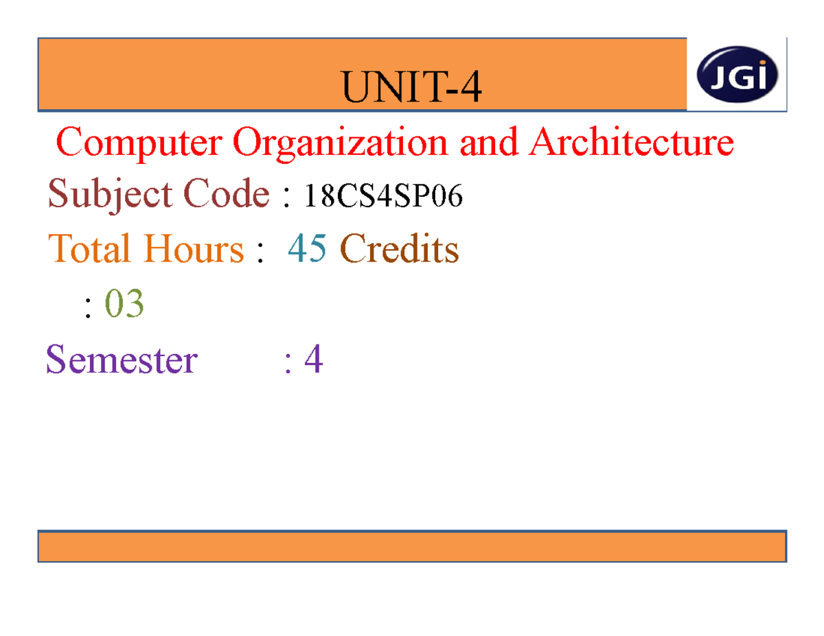 COA Module 4 - Computer Organization and Architecture Subject Code ...