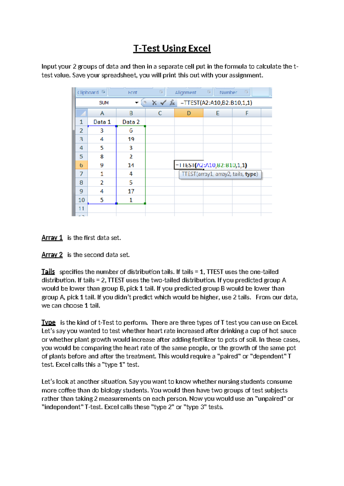Ass.3 - T-TEST Excel Instructions for Data Analysis - Studocu
