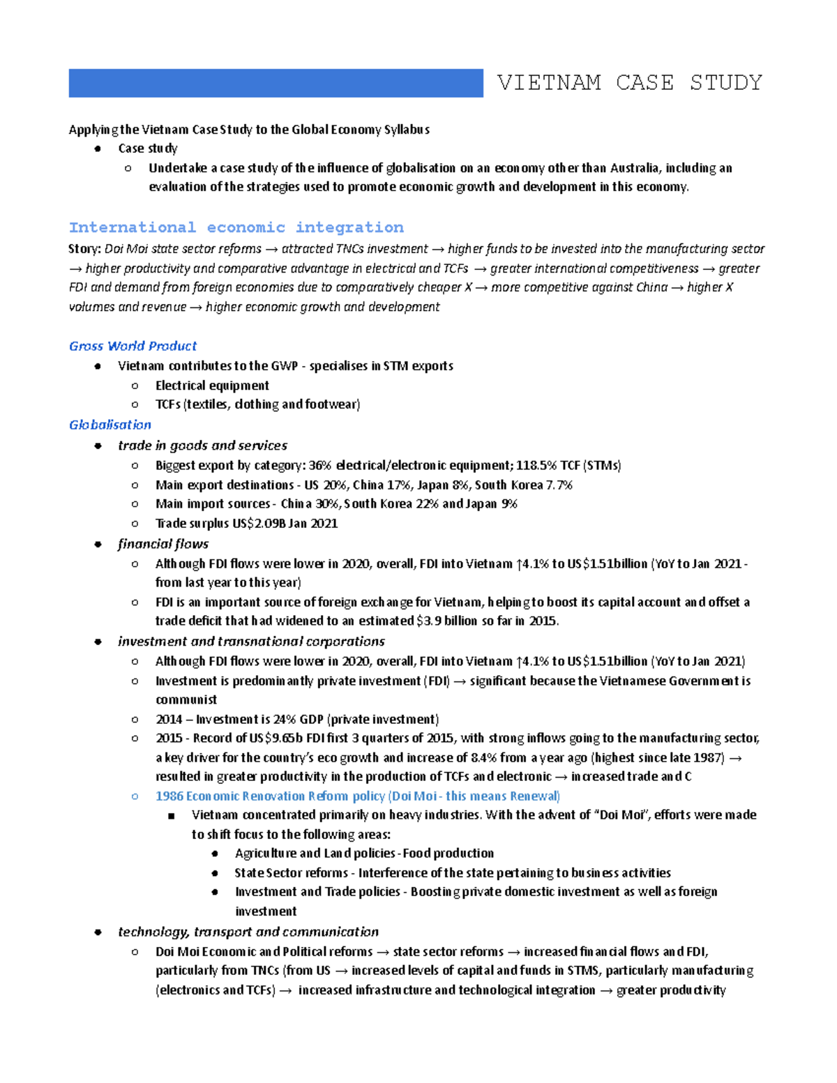 ECO301 Case Study: Economic Growth & Globalisation in Vietnam - Studocu