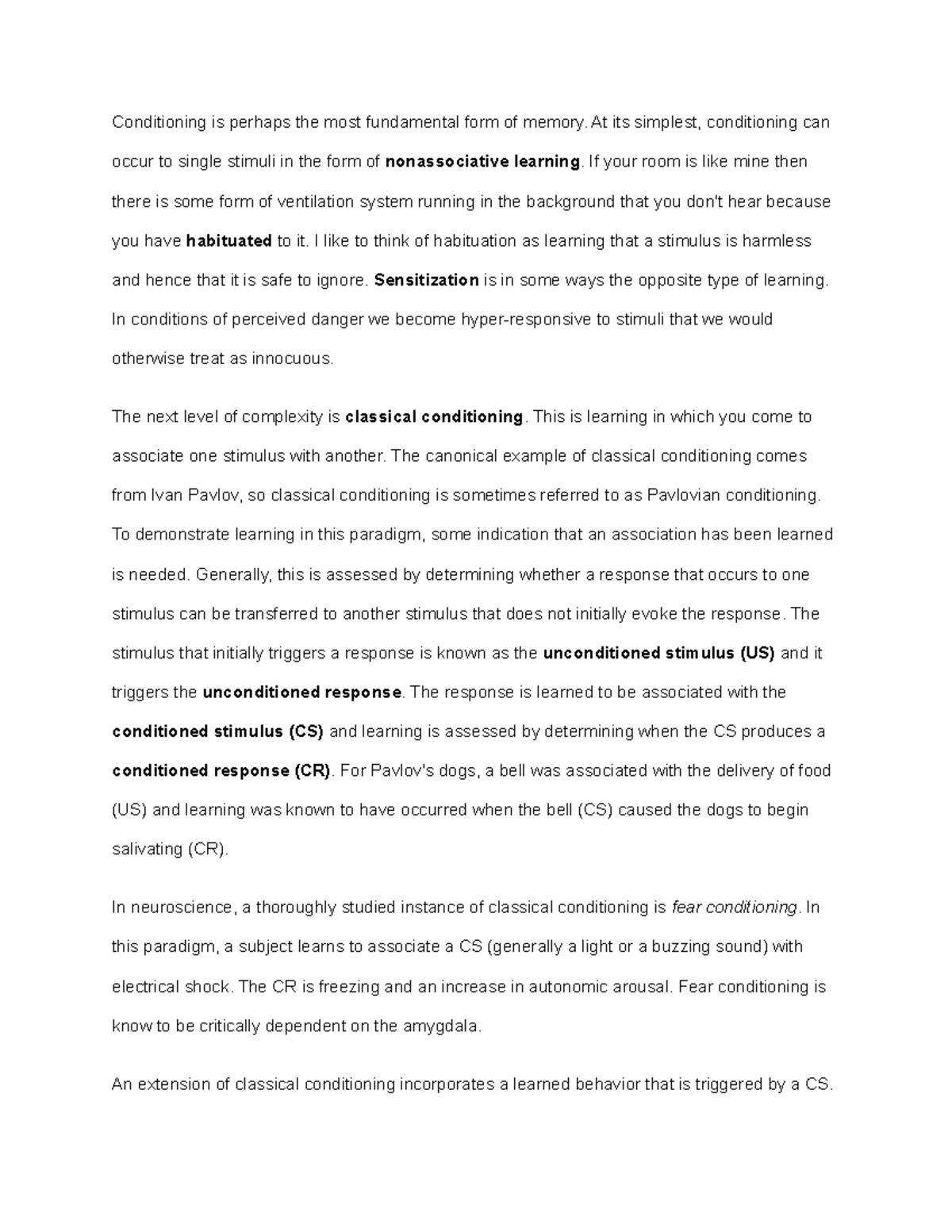 Neuro Study Guide: Conditioning Overview and Key Concepts - Studocu