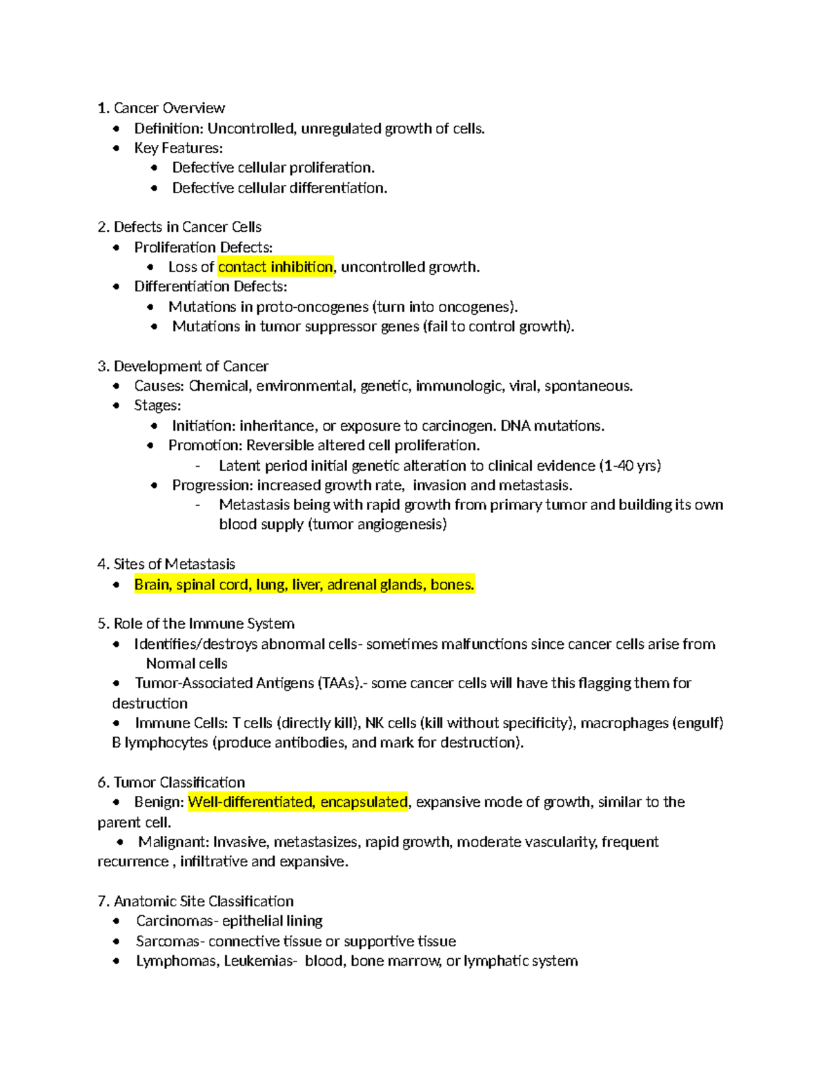 Cancer Overview and Key Concepts: Notes for Course CANC 101 - Studocu