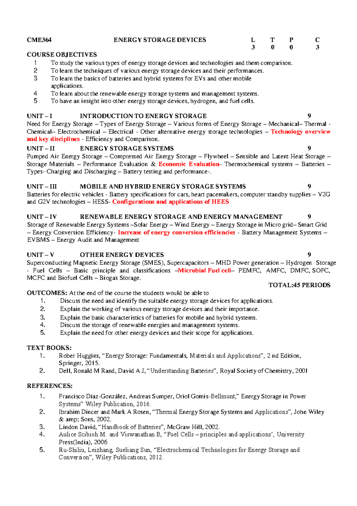 CME364 Energy Storage Devices Course Overview and Key Units - Studocu