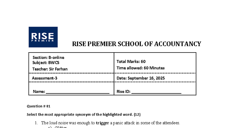 Assessment III PRC Online: Synonyms & Antonyms Practice - Studocu