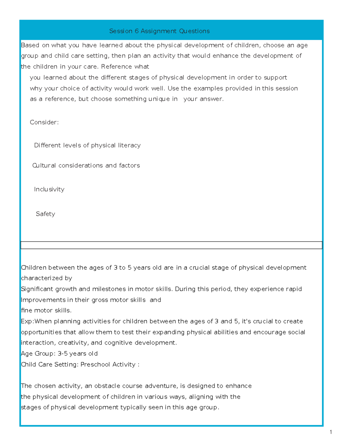 3 Session 06 - Obstacle Course Activity for Child Development - Studocu