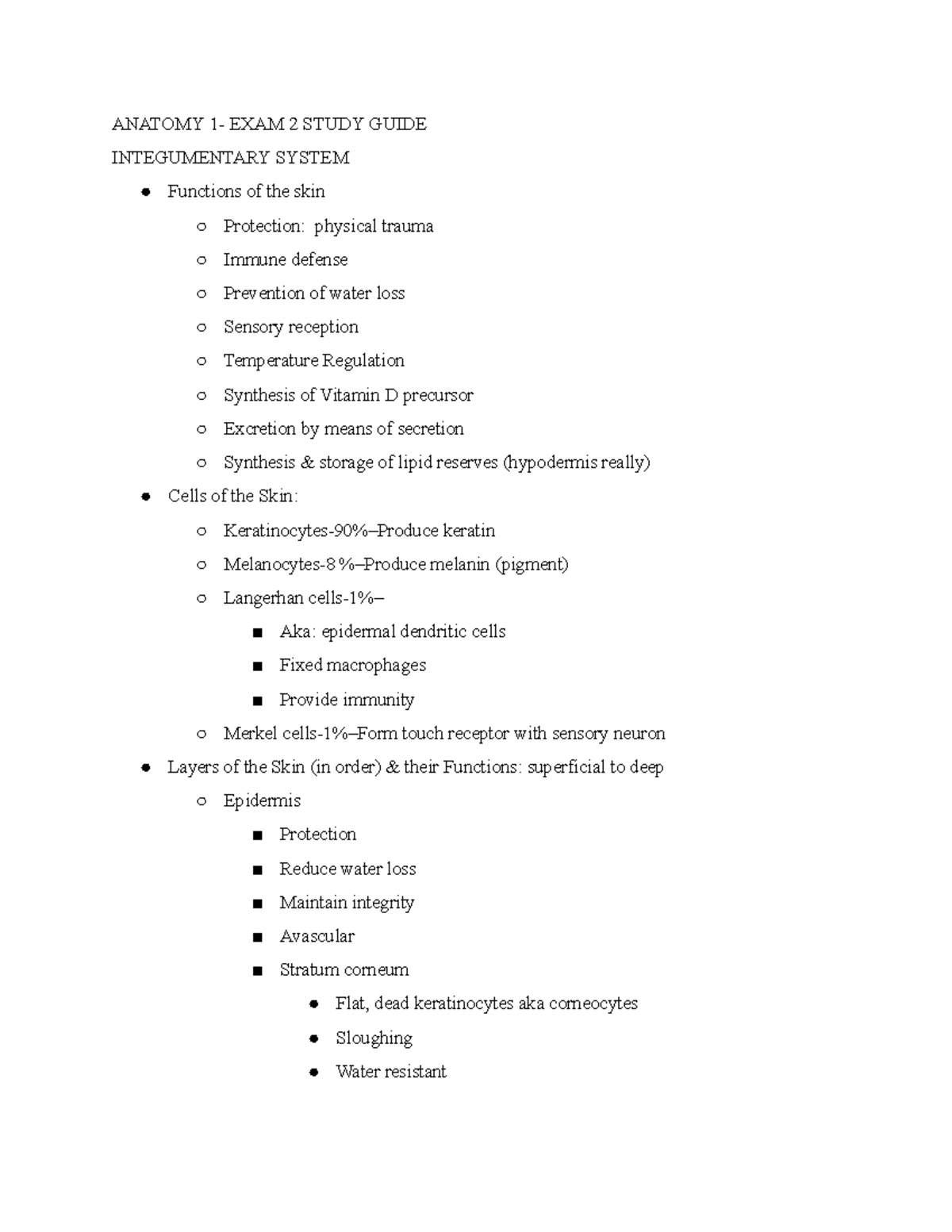 Anatomy 1 Exam 2 Comprehensive Study Guide - Studocu