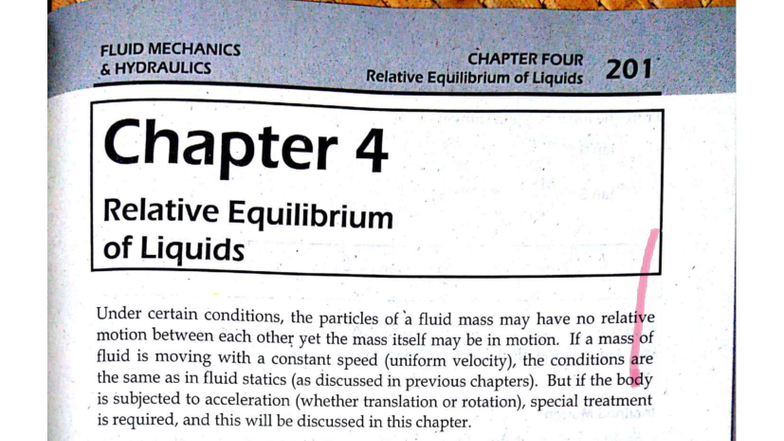 FLUID MECHANICS 201 CHAPTER 4: HYDRAULICS - Relative Equilibrium of ...