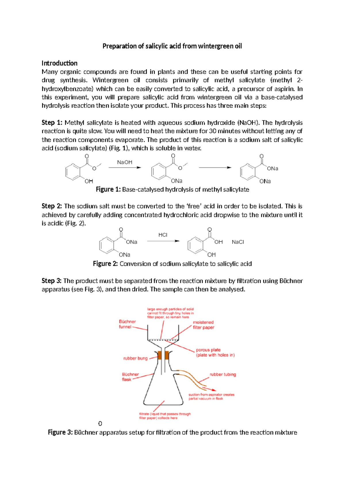 Lab Script: Preparation of Salicylic Acid from Wintergreen Oil - Studocu