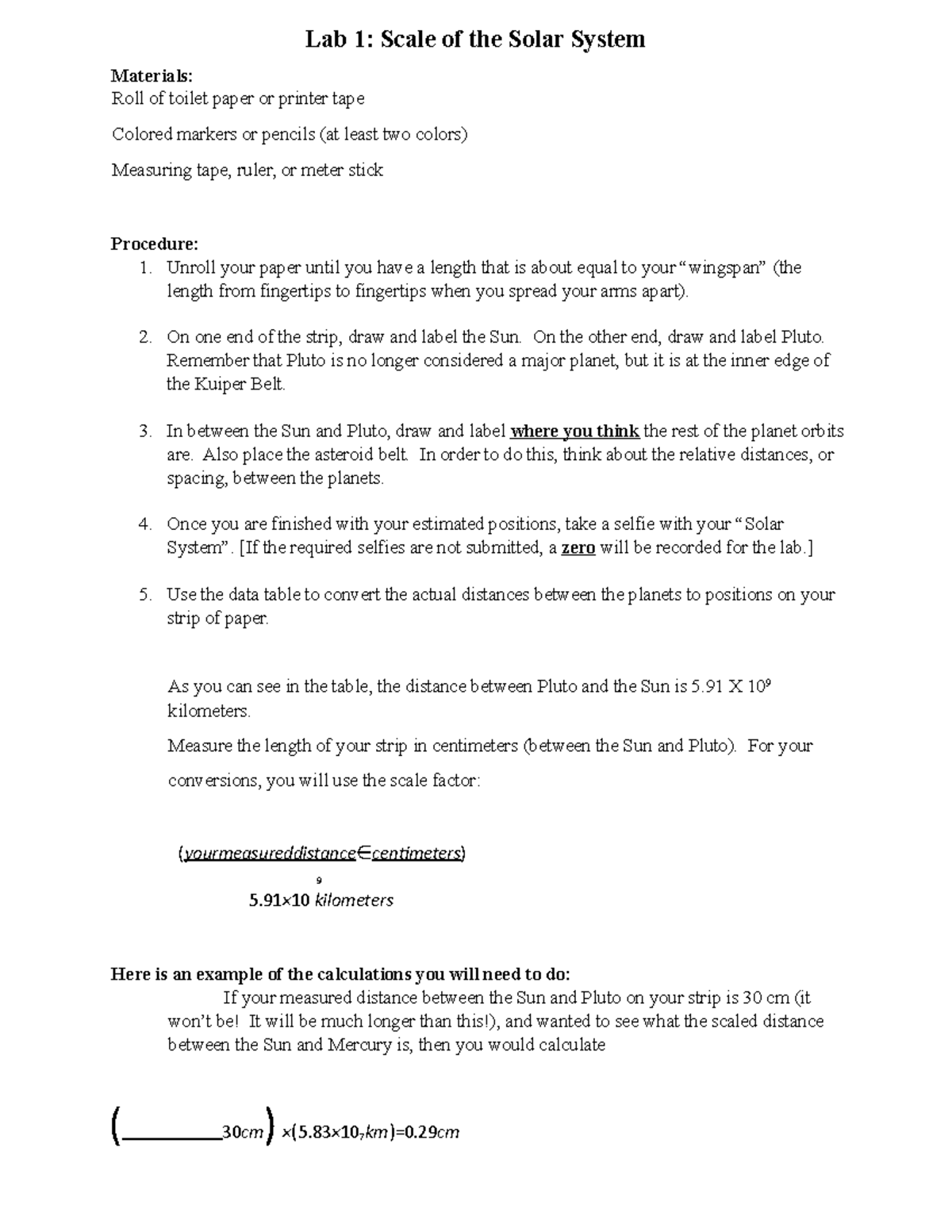 Introduction to Astronomy - ASTR 101, The Solar System Lab 1 - Lab 1 ...