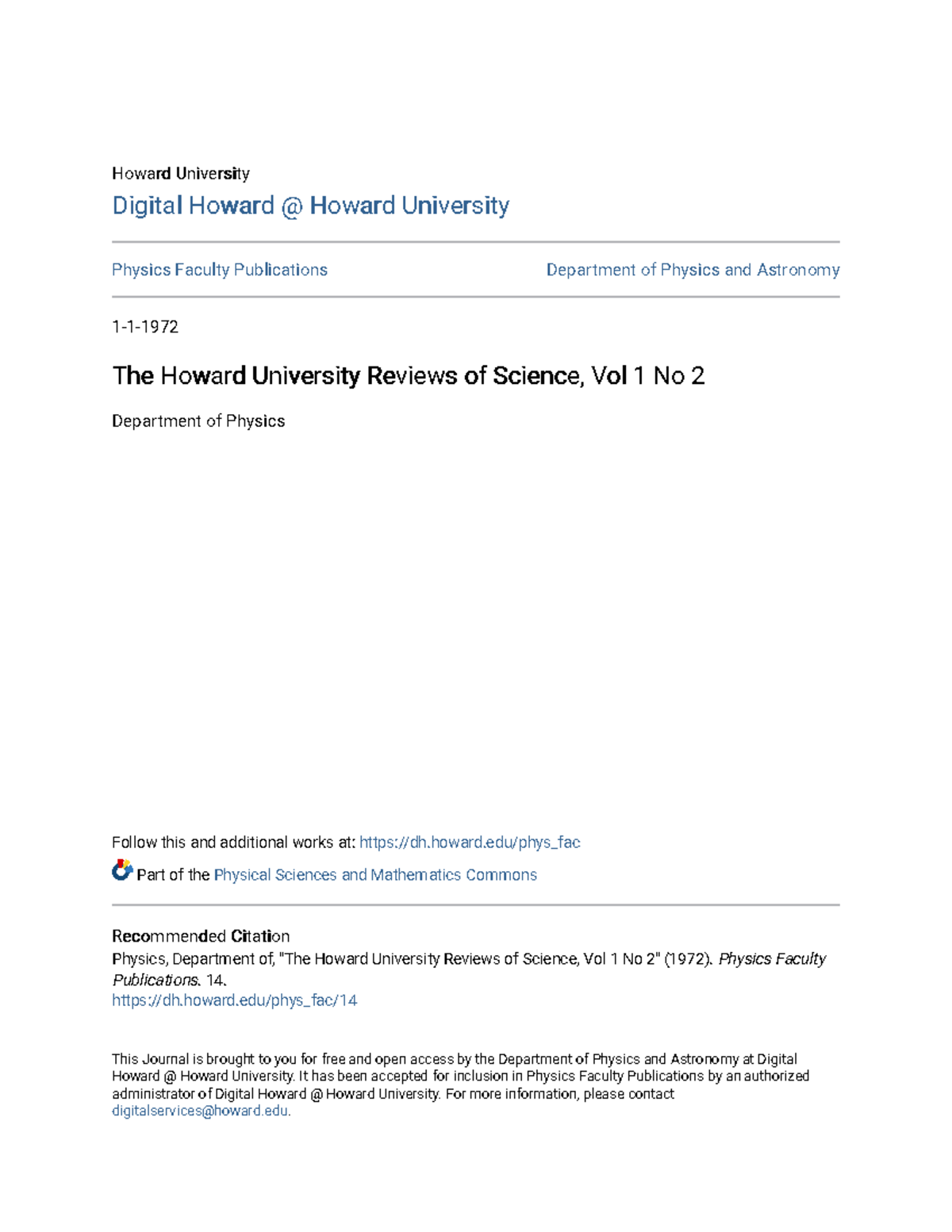 Howard University Reviews of Science, Vol 1, No 2 - January 1972 - Studocu