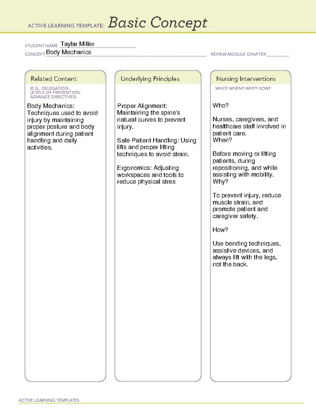 Basic Concepts of Body Mechanics: Active Learning Templates - Studocu