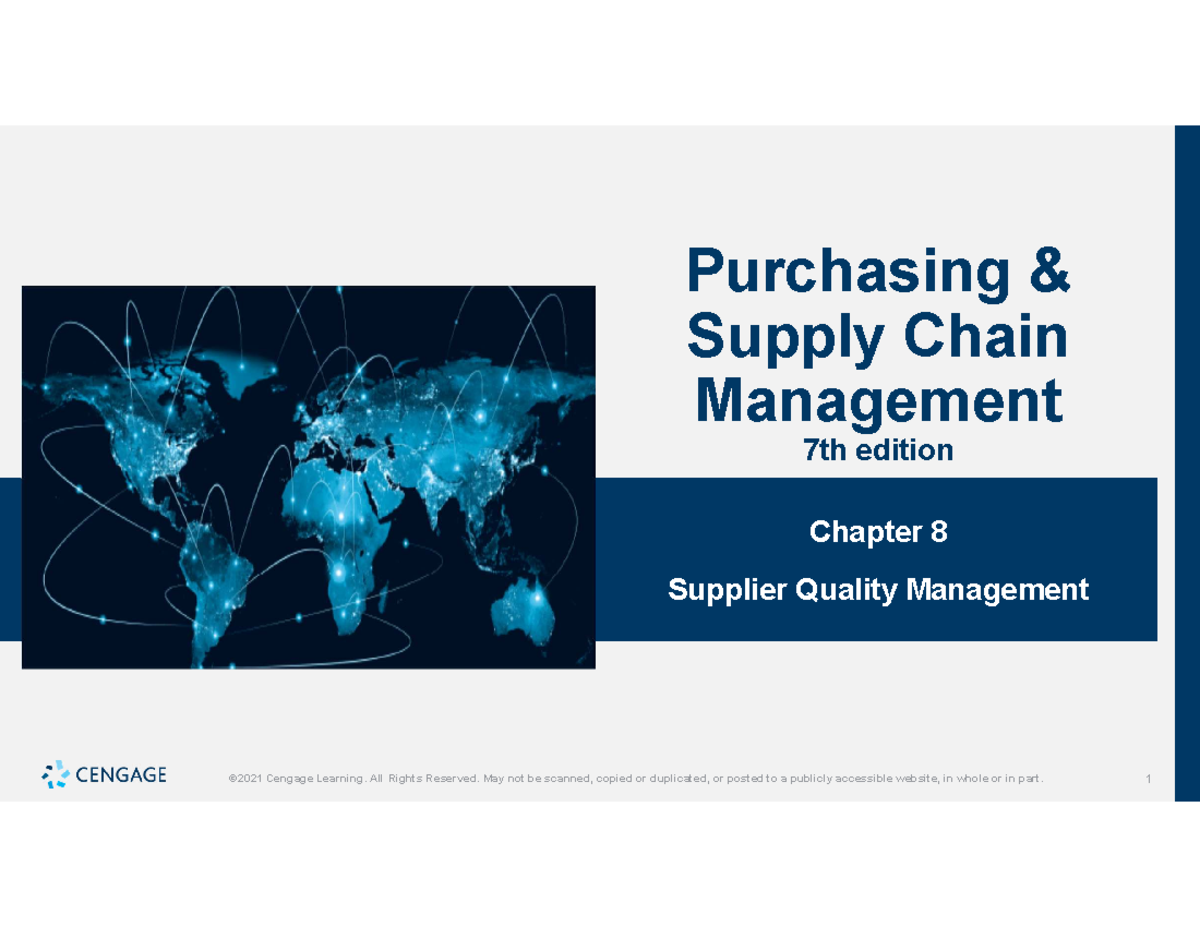 Purchasing Supply Chain Management (SCM) Ch. 8: Supplier Quality Management - Studocu