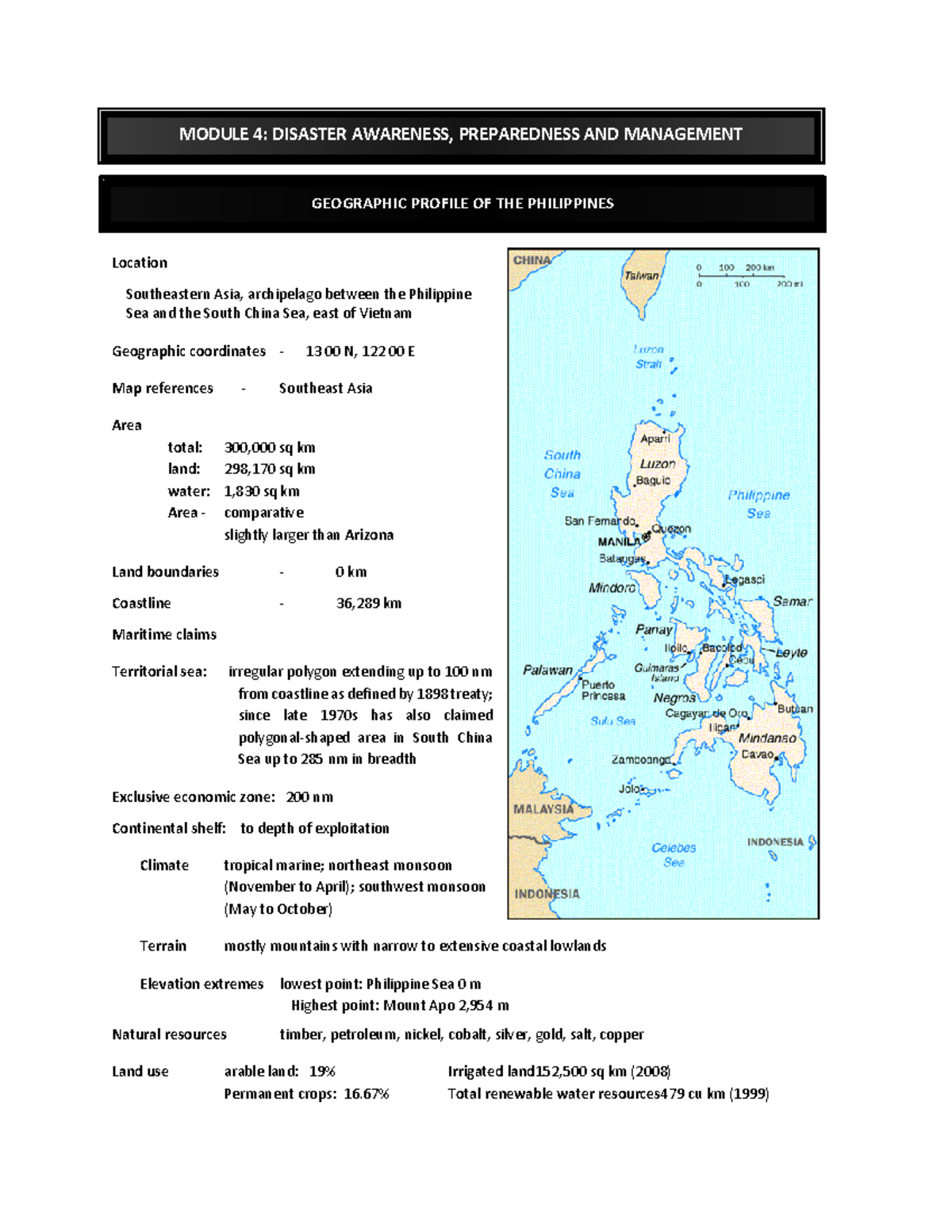 Module 4 Geographic Profile of The Philippines - MODULE 4: DISASTER ...