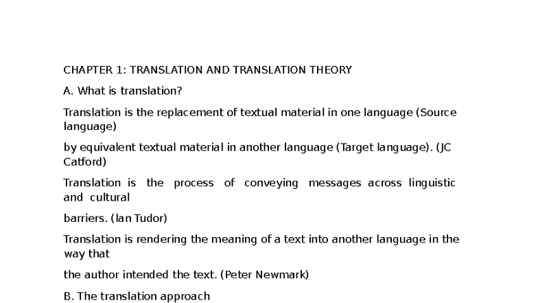 CHAPTER 1: TRANSLATION AND TRANSLATION THEORY (LAYVIP) - Studocu