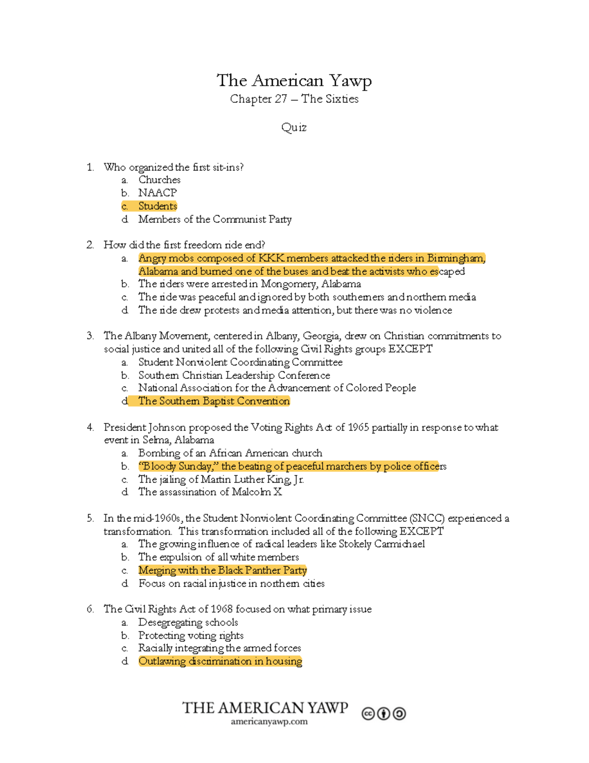 Quiz-27: Key Topics from Chapter 27 - The Sixties - Studocu