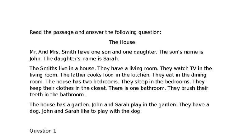 Lesson 2 - A2 Reading Comprehension: The Smith Family - Studocu
