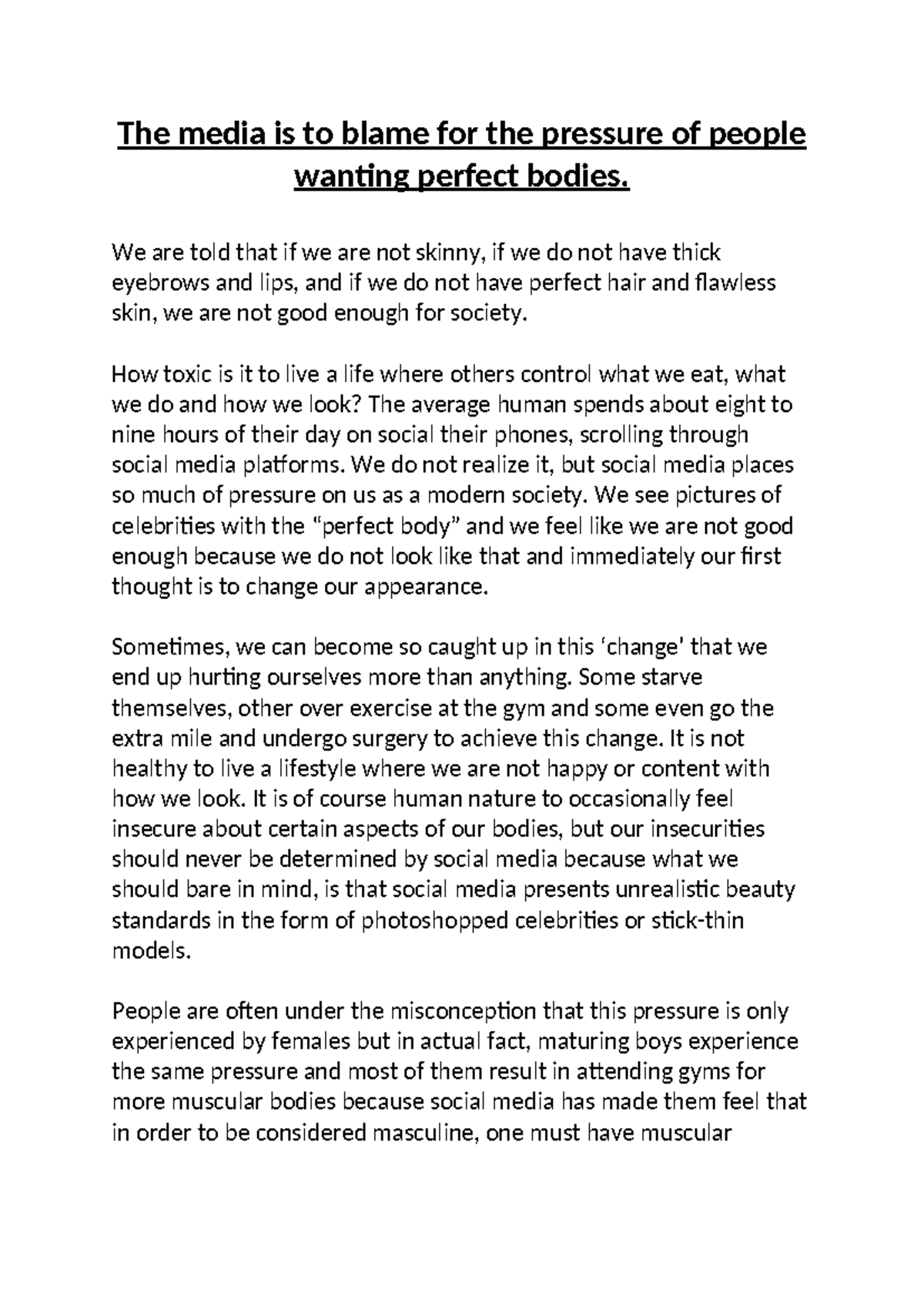 The Impact of Media on Body Image Pressure: A Critical Analysis - Studocu