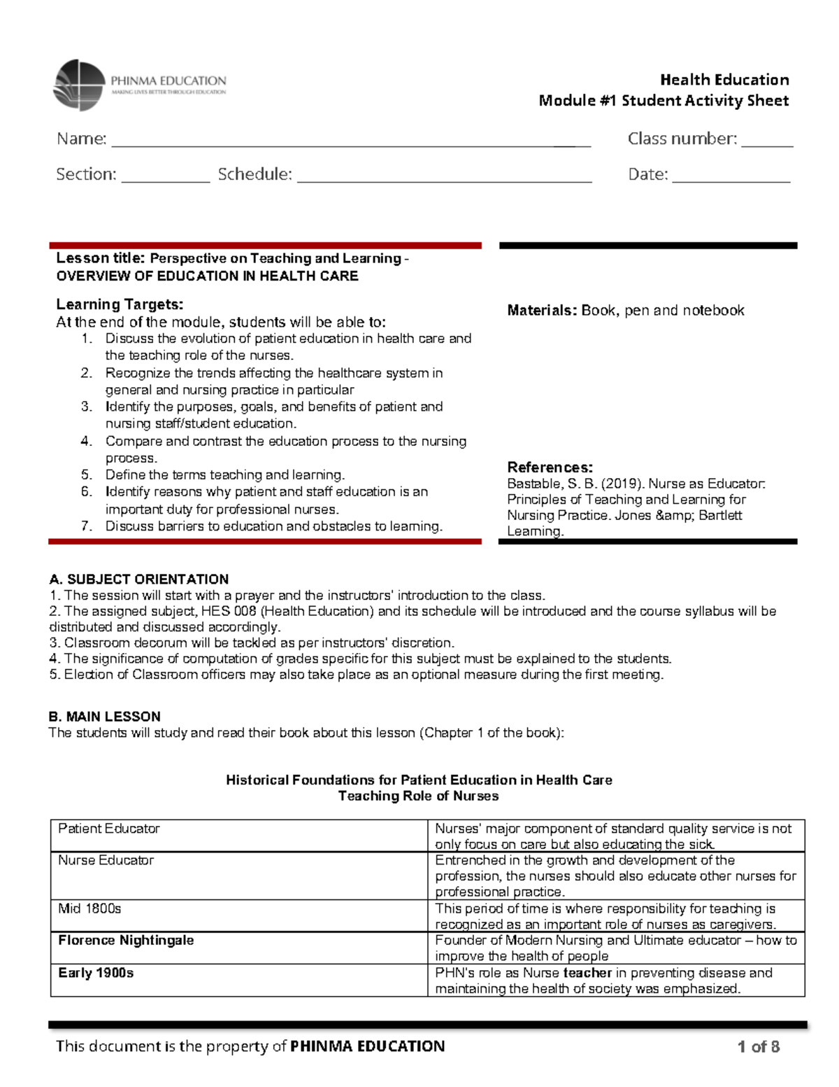 HE SAS 1 - Health Education - Module #1 Student Activity Sheet Name ...