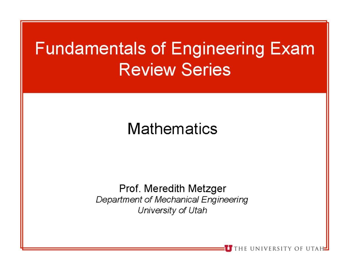 FE Exam Math Review - Lecture Notes & Practice Problems - Studocu