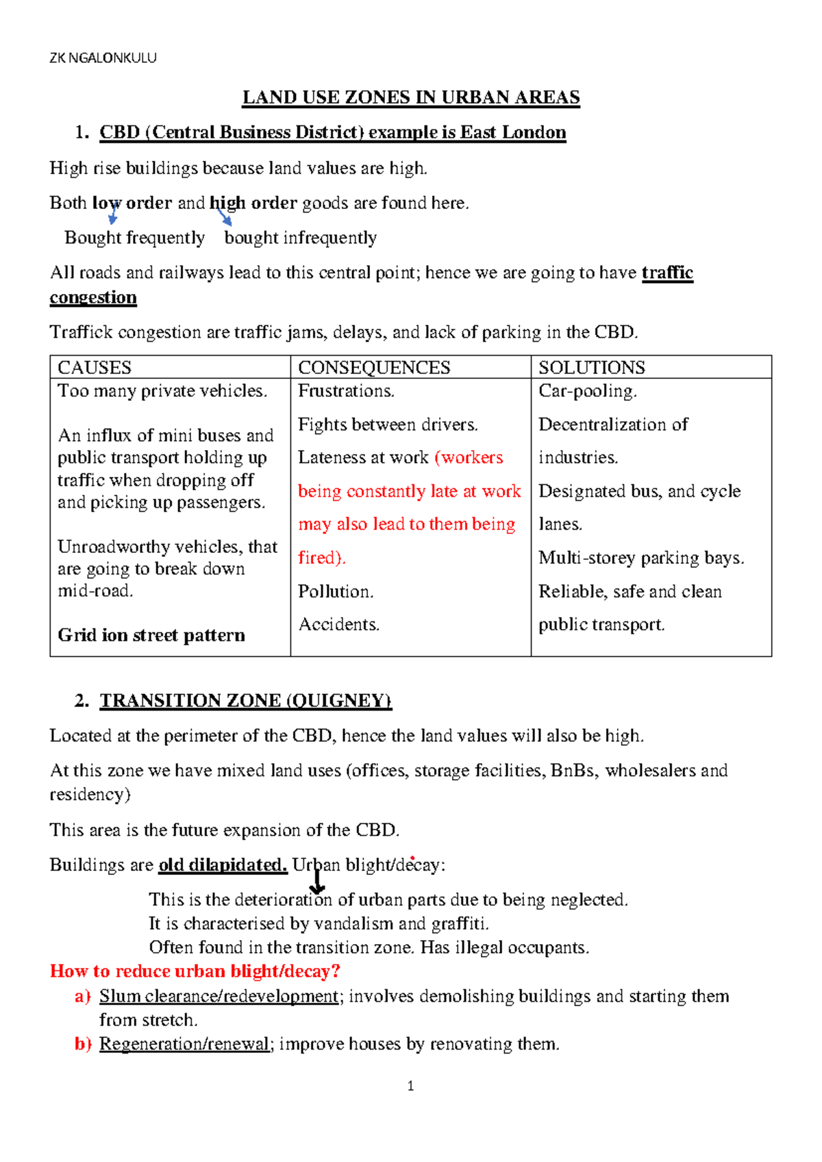 Settlement Geography: Urban Land Use Zones by ZK Ngalonkulu - Studocu