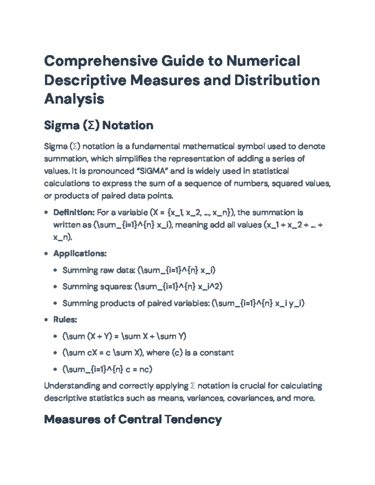 Comprehensive Guide to Numerical Descriptive Measures & Data Analysis - Studocu
