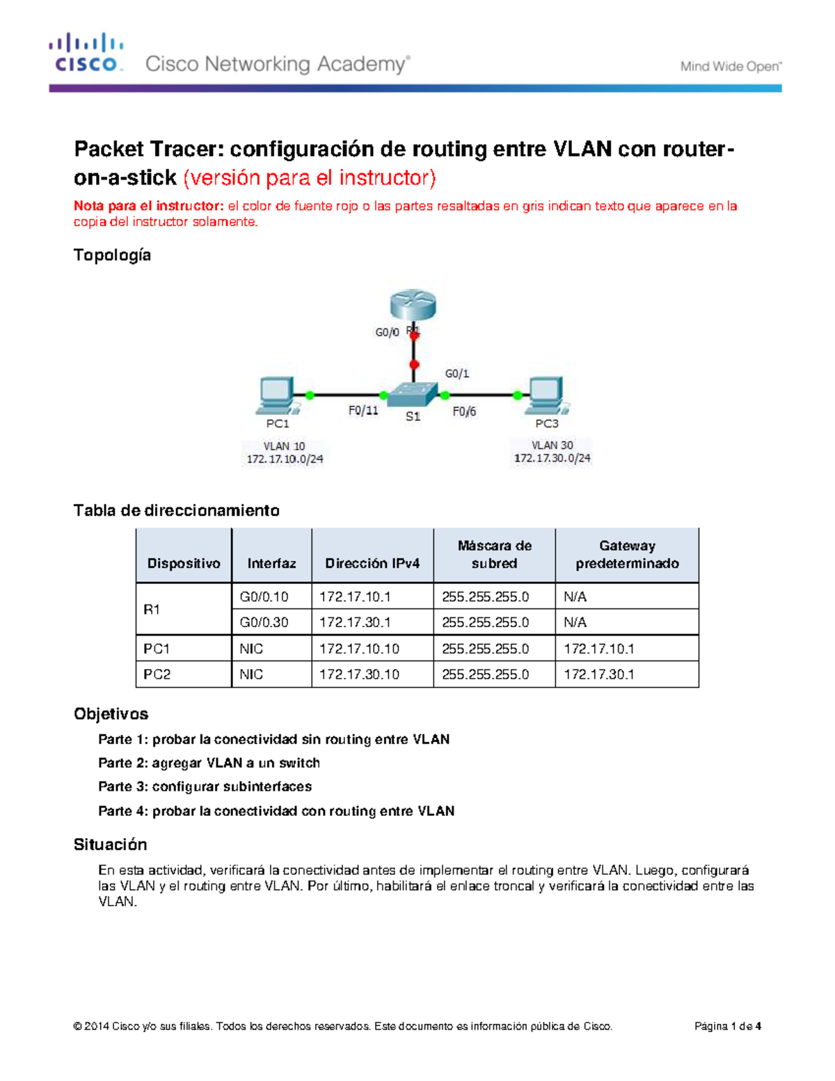 Packet Tracer: Configuración de Routing Inter VLAN (Instructor) - Studocu