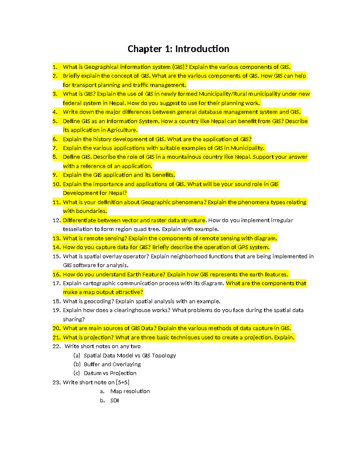 GIS Exam - Important Notes and Questions for Solutions - Studocu