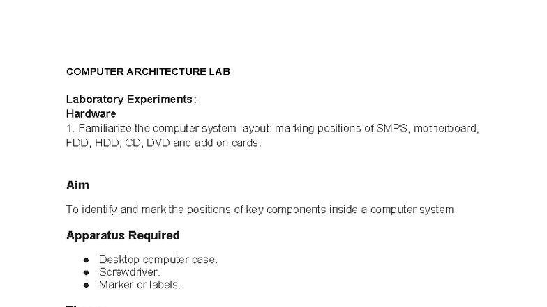 Computer Architecture LAB - COMPUTER ARCHITECTURE LAB Laboratory ...