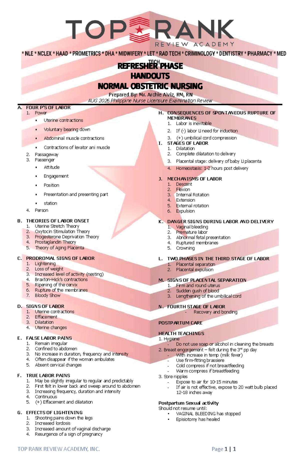 REF - Normal Obstetric Nursing Handouts by Mr. Alviz - Studocu