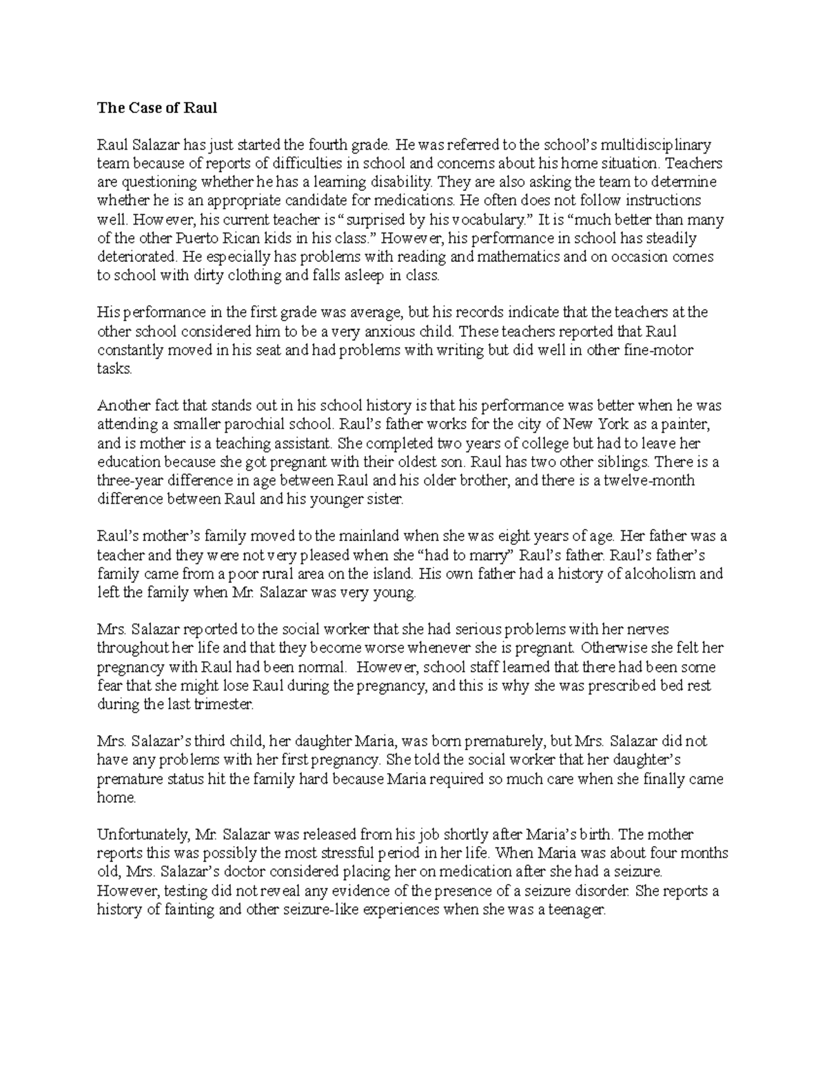 The Case Study of Raul - SOCW 5352 Analysis and Observations - Studocu