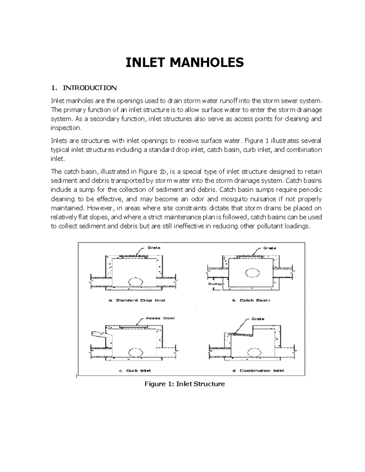 Inlet Manholes - LECTURE NOTES (ENGR 301) - Studocu