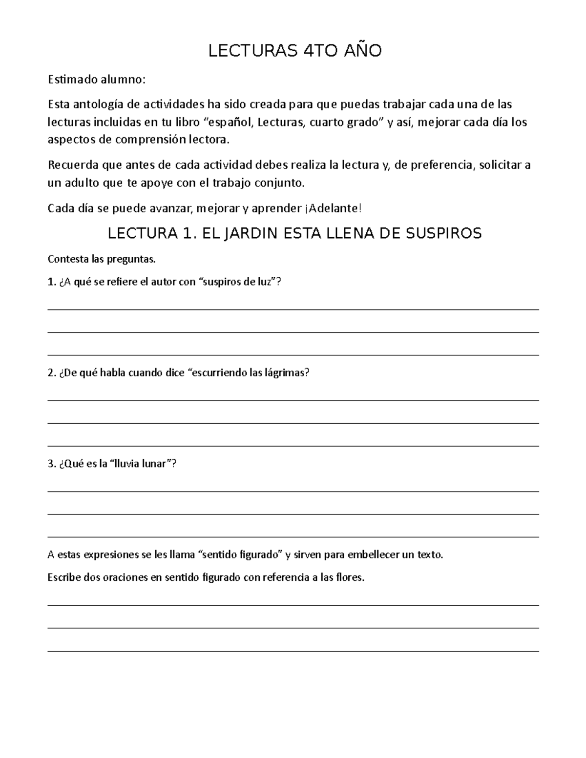 Lectorcitos 1: Actividades de Lectura para 4to Grado Primaria - Studocu