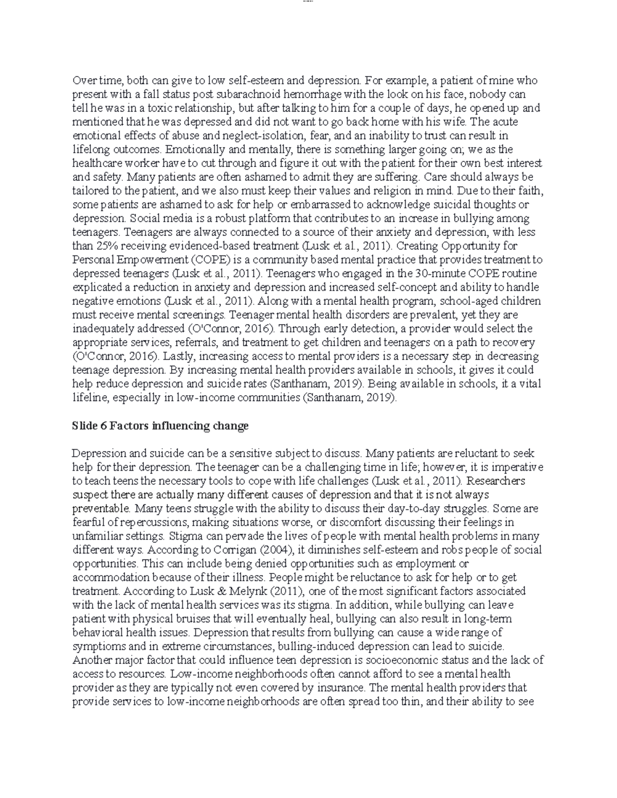 Week 6 Lecture Notes: Addressing Teen Depression & Mental Health - Studocu