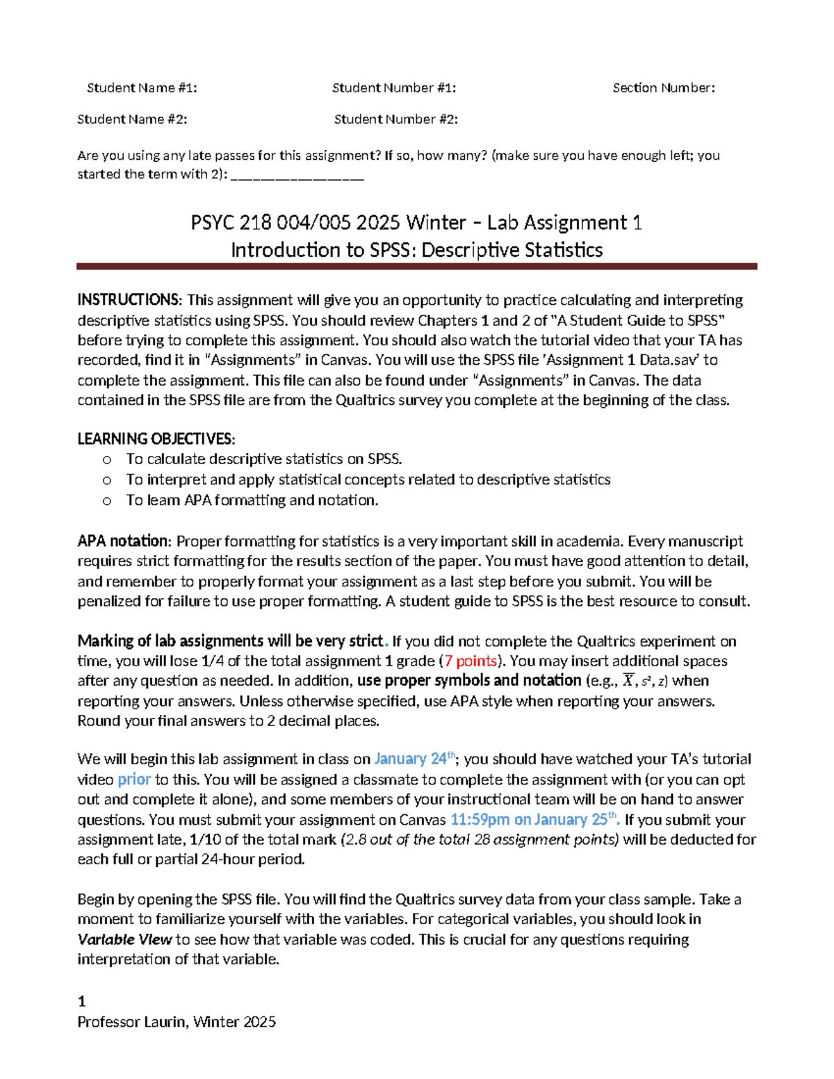 A1 - Assignment 1 - Student Name #1: Student Number #1: Section Number ...