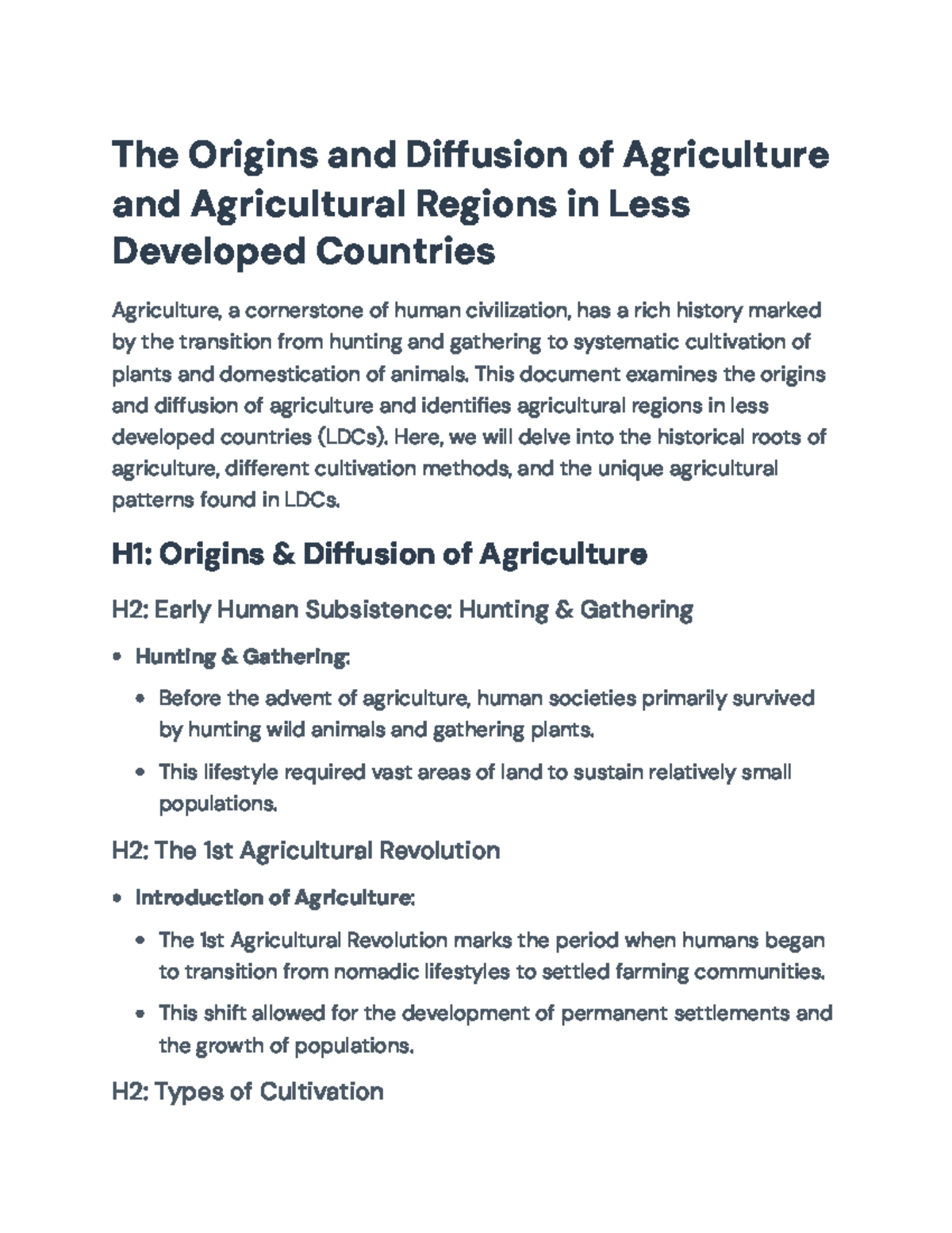Origins and Diffusion of Agriculture in Less Developed Countries - The ...