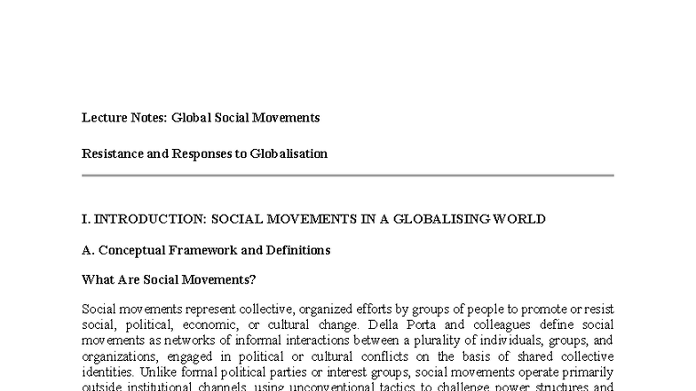 Lecture Notes: GE PG - Social Movements and Globalization Insights ...