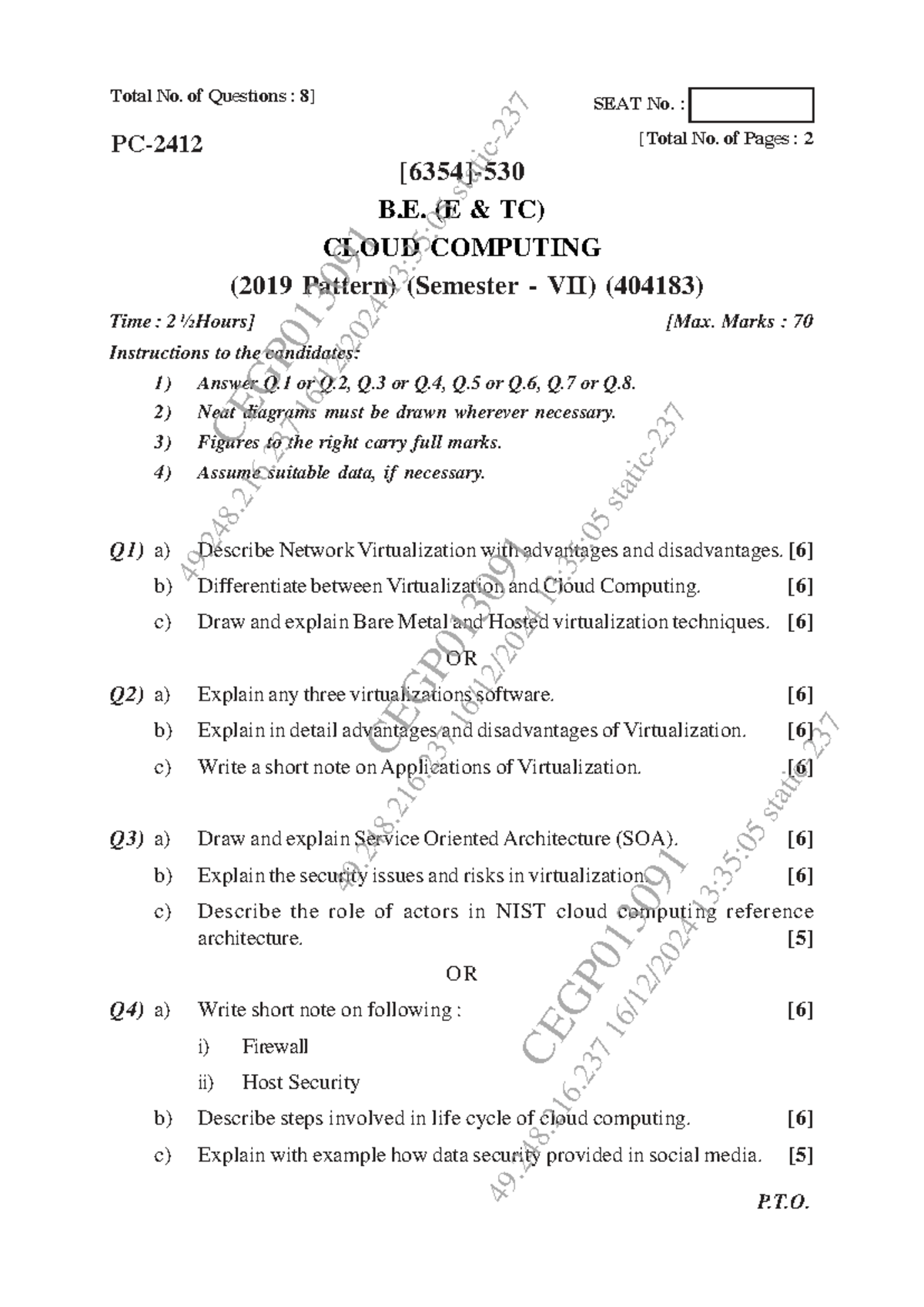 Cloud Computing (404183) PYQ: Network Virtualization & Security Issues ...