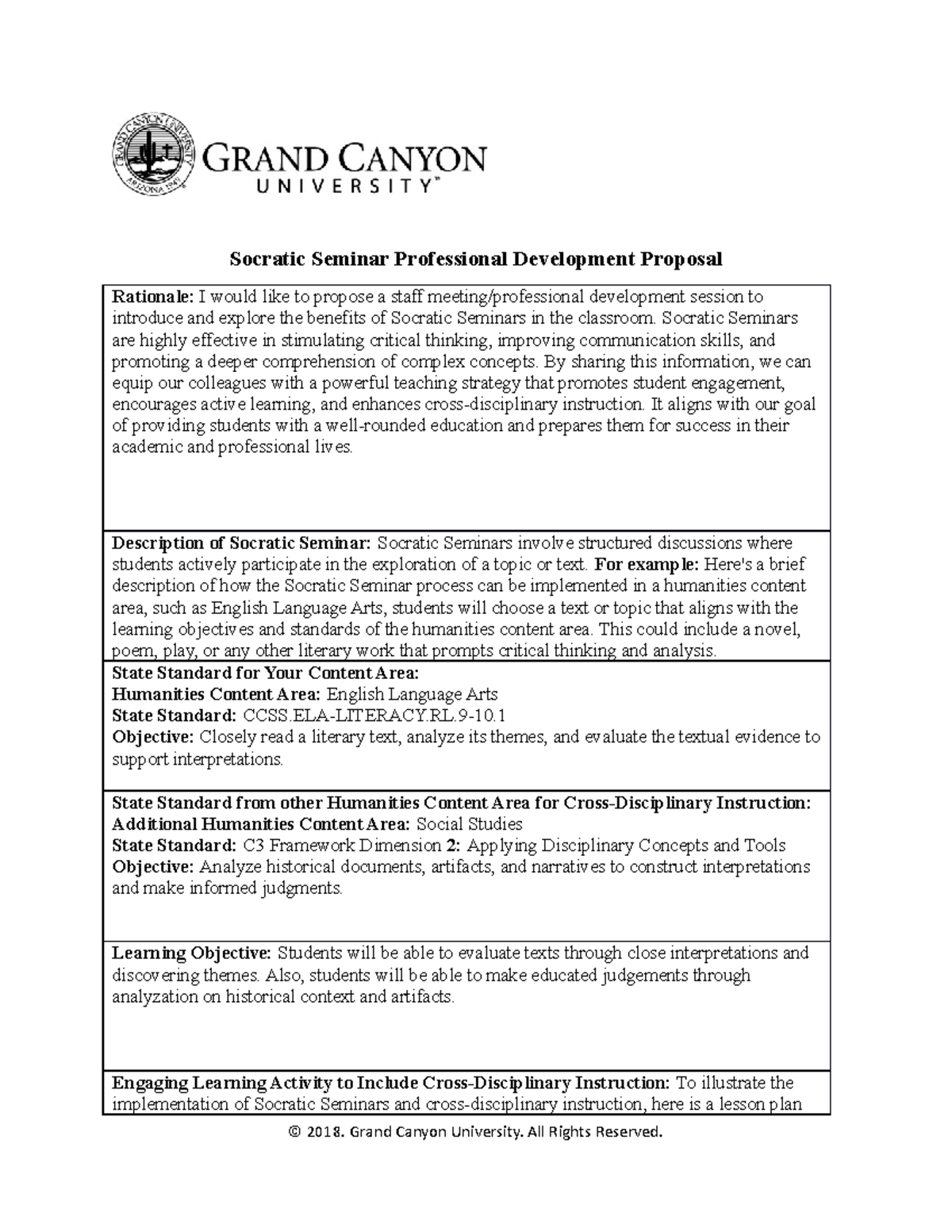 SEC-530 UO Socratic Seminar PD Proposal for Humanities Education - Studocu