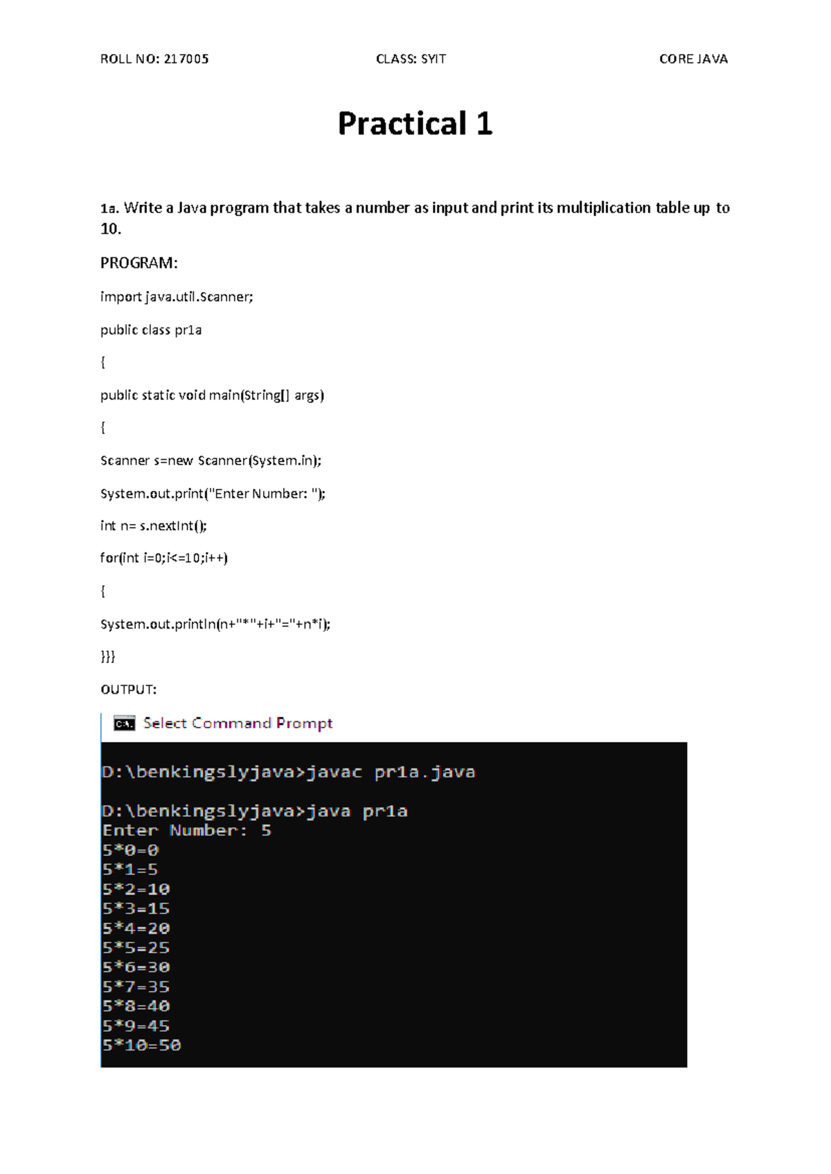 Core java programs 1 to 10 - Practical 1 1a. Write a Java program that ...
