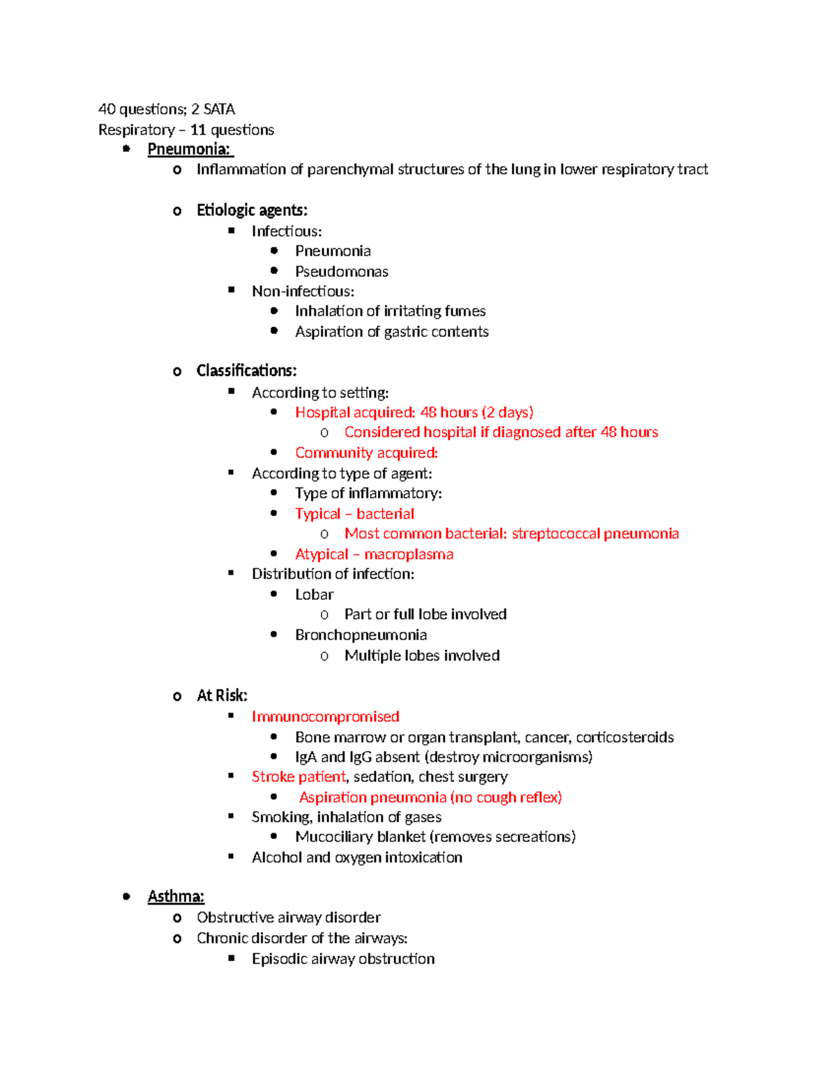 Patho Test 3 Study Guide 40 Questions 2 Sata Respiratory 11