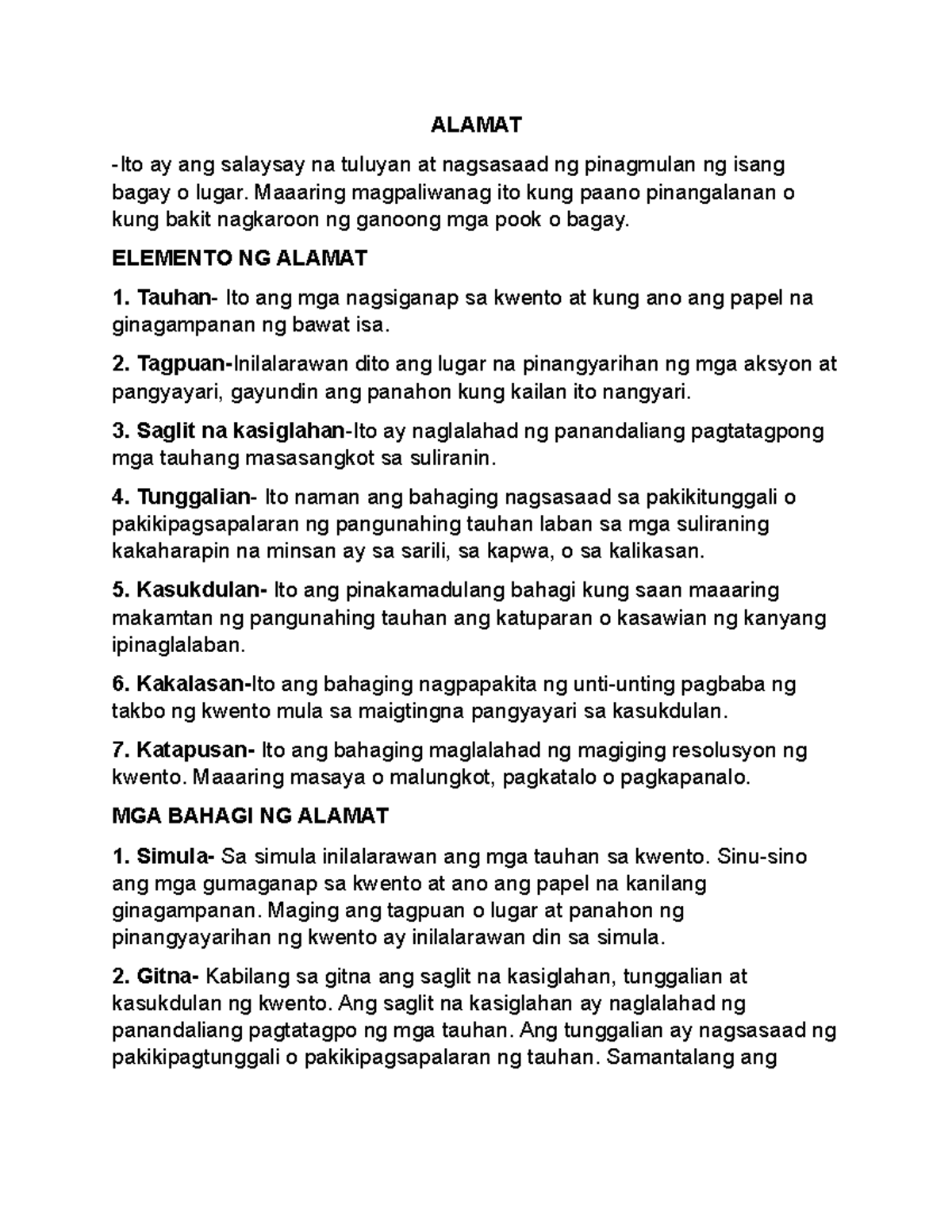 Alamat: Lecture on Elements and Parts of Folklore - Studocu