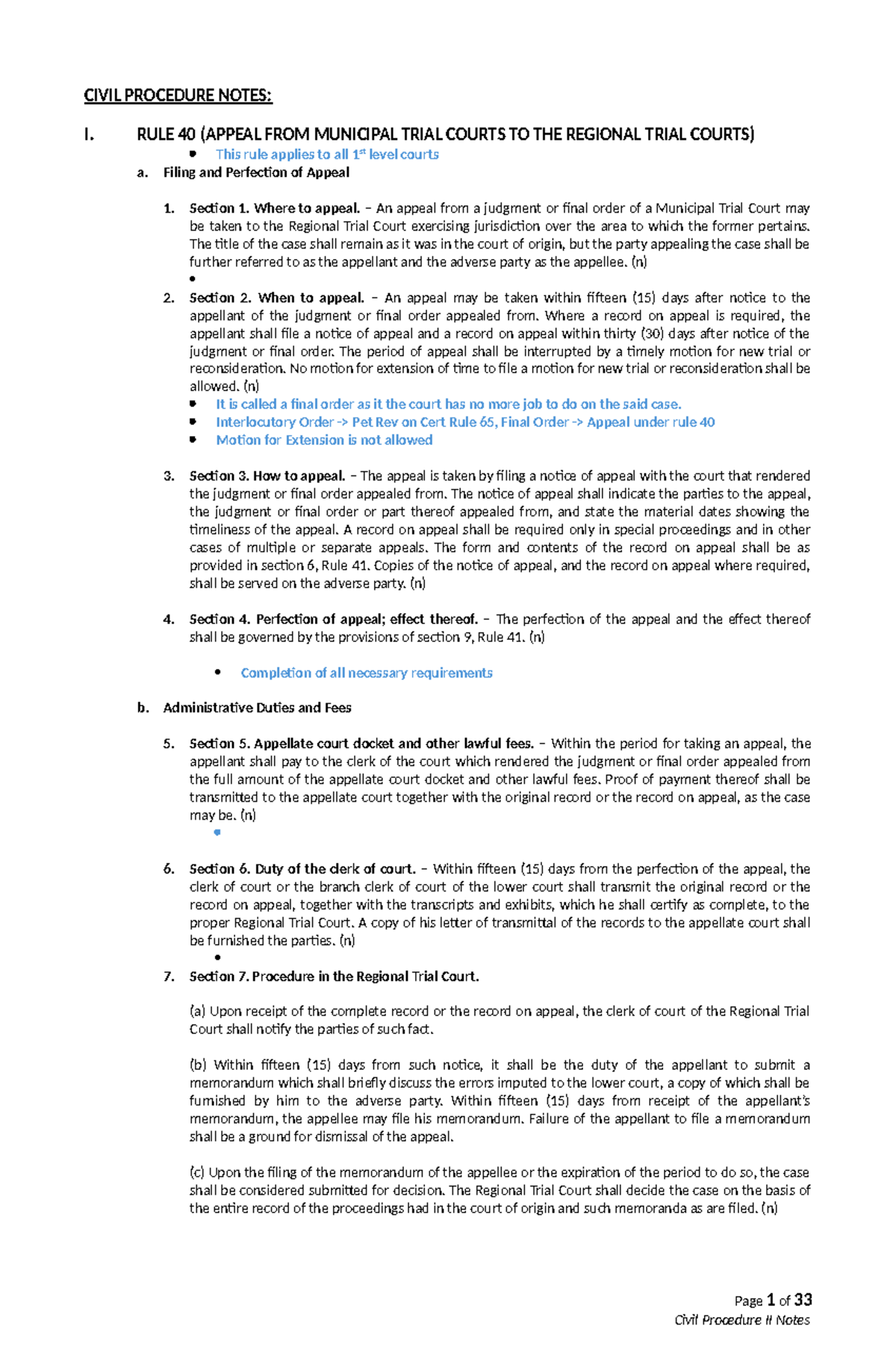 CIVIL PROCEDURE NOTES: RULE 40 - APPEALS FROM MUNICIPAL TO REGIONAL ...