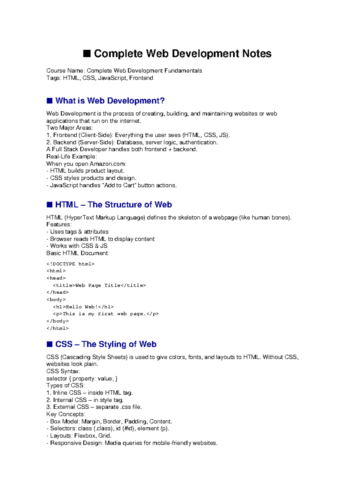 Complete Web Development Notes: Fundamentals & Key Concepts - Studocu