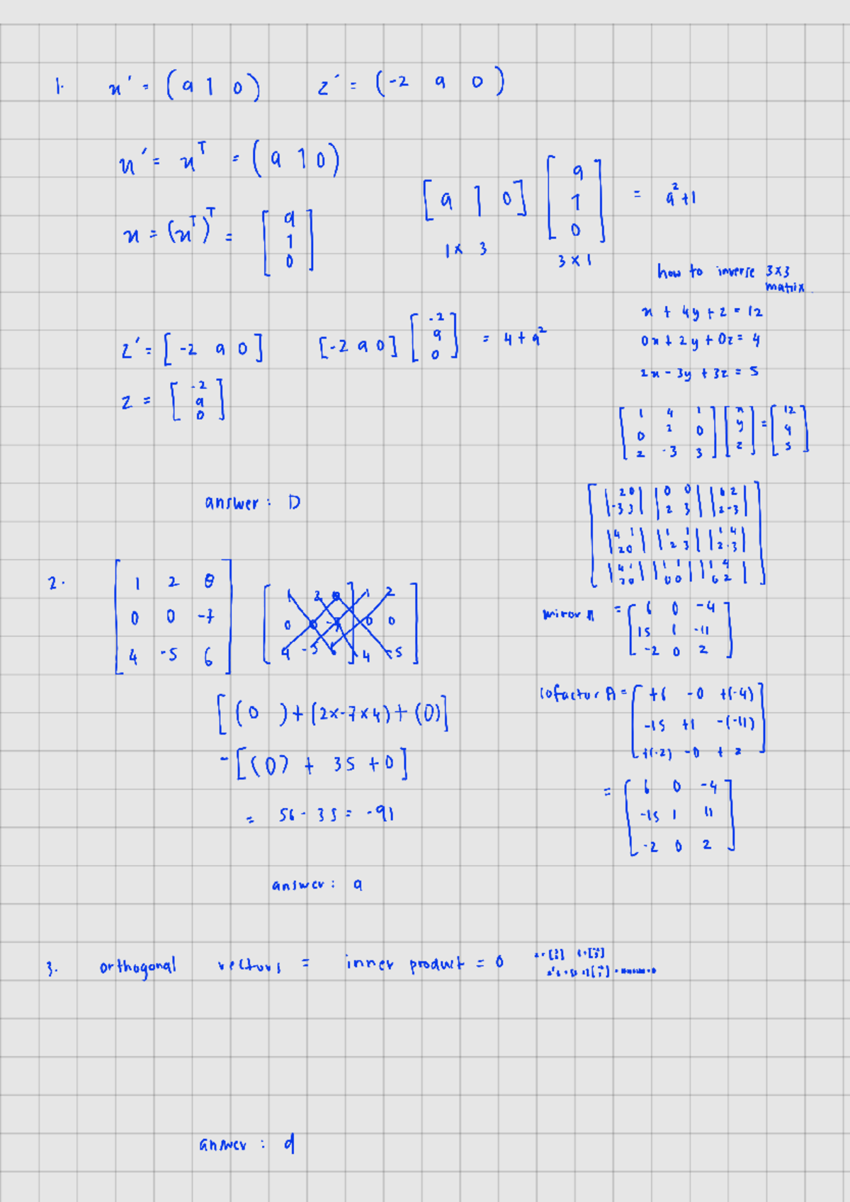 Tutorial 9: Inverse of 3x3 Matrices and Orthogonal Vectors - Studocu