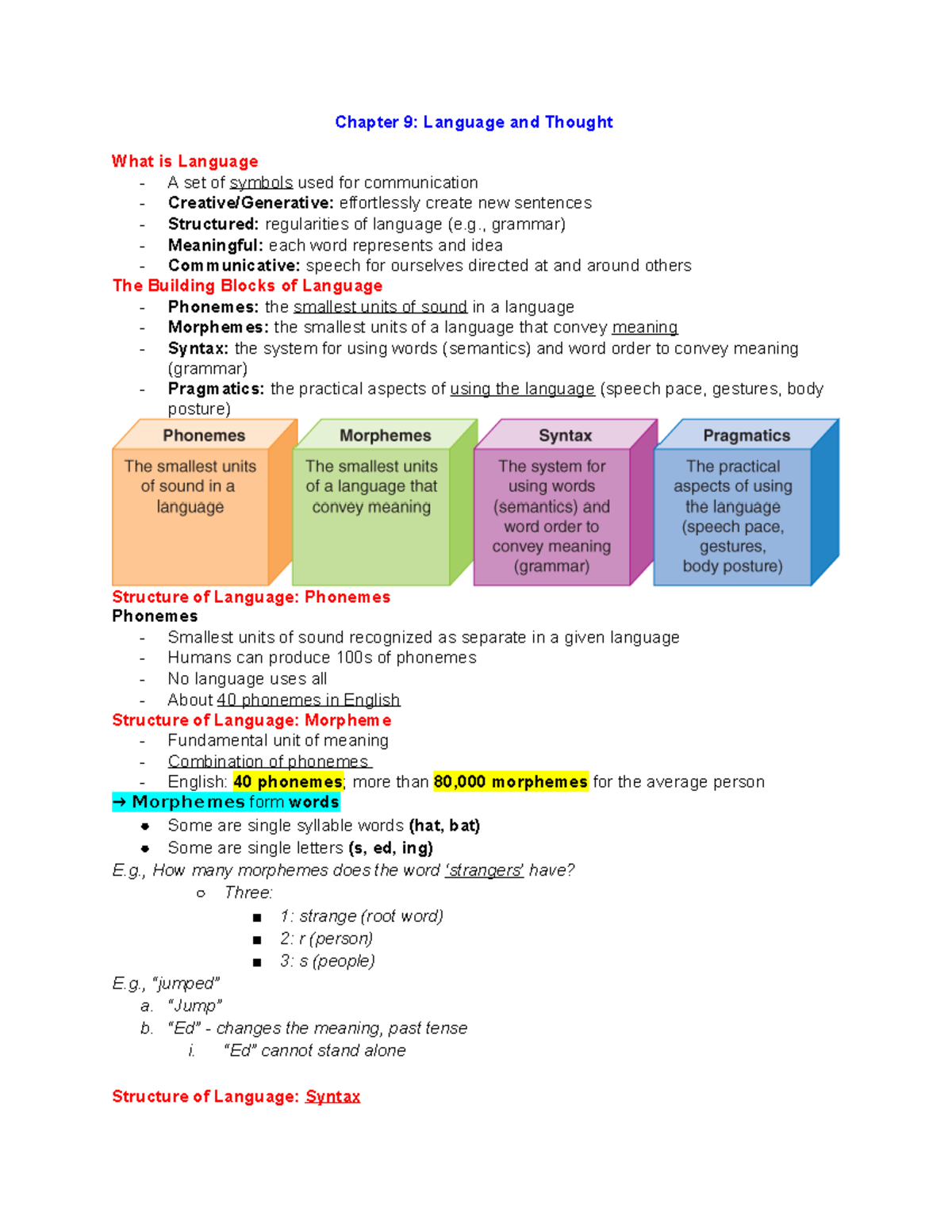 Ch - Lecture notes Chapter 9 - Chapter 9: Language and Thought What is ...